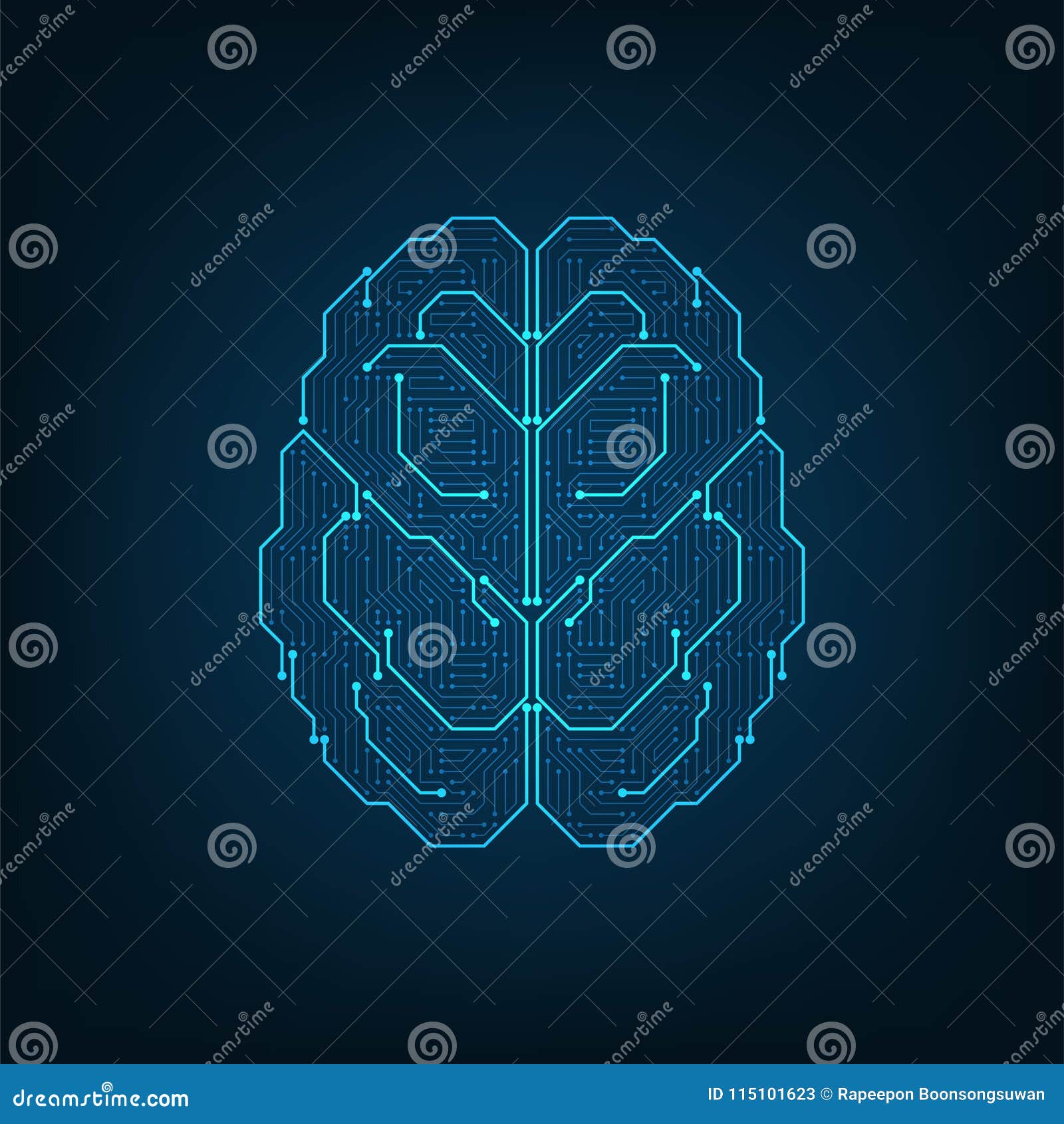 Electronic Circuits in the Brain Pattern Viewed from Above. Stock ...