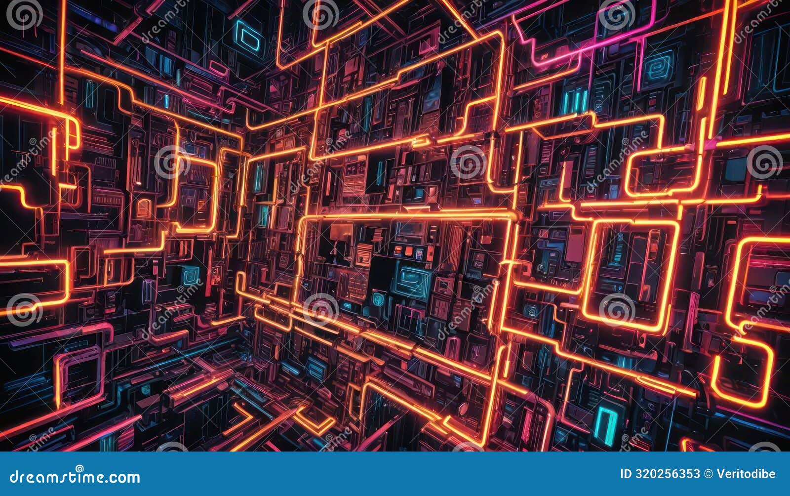 Electronic Circuits and Data Transmission, Neon Representations Stock ...