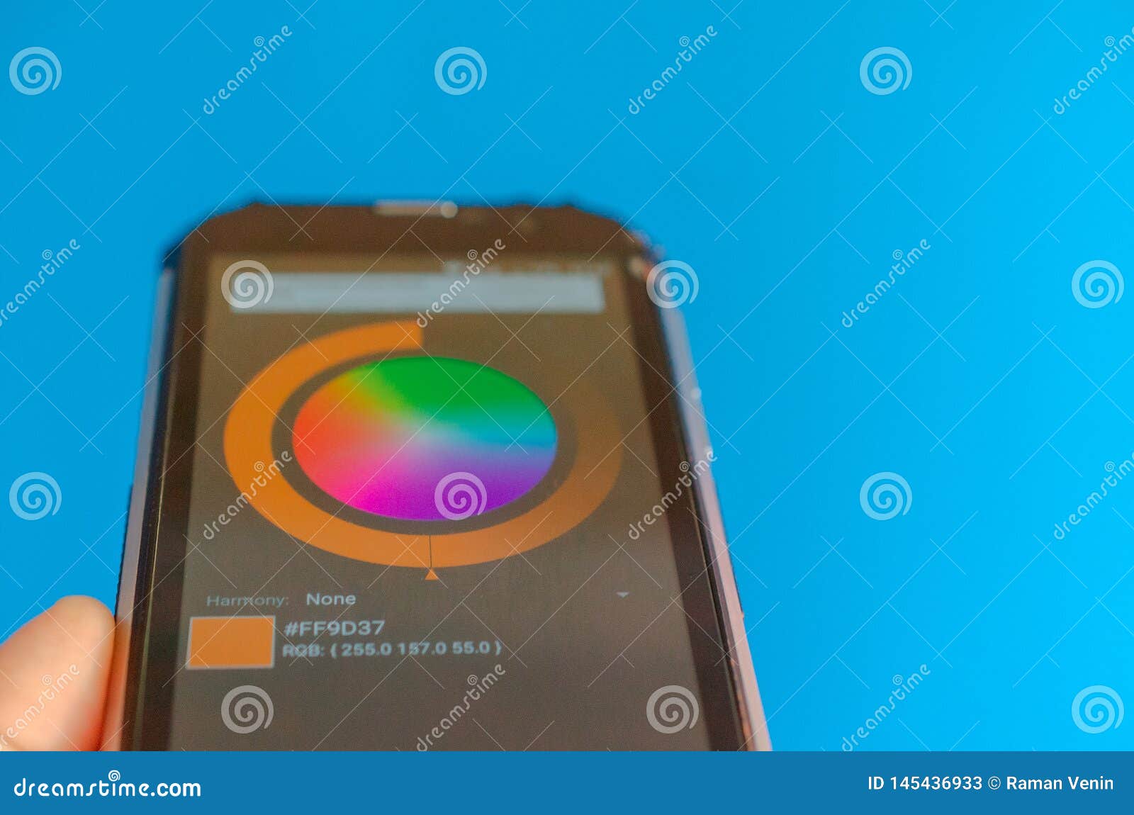 Electronic Color Palettes between Smartphone and Blue Background. Stock ...