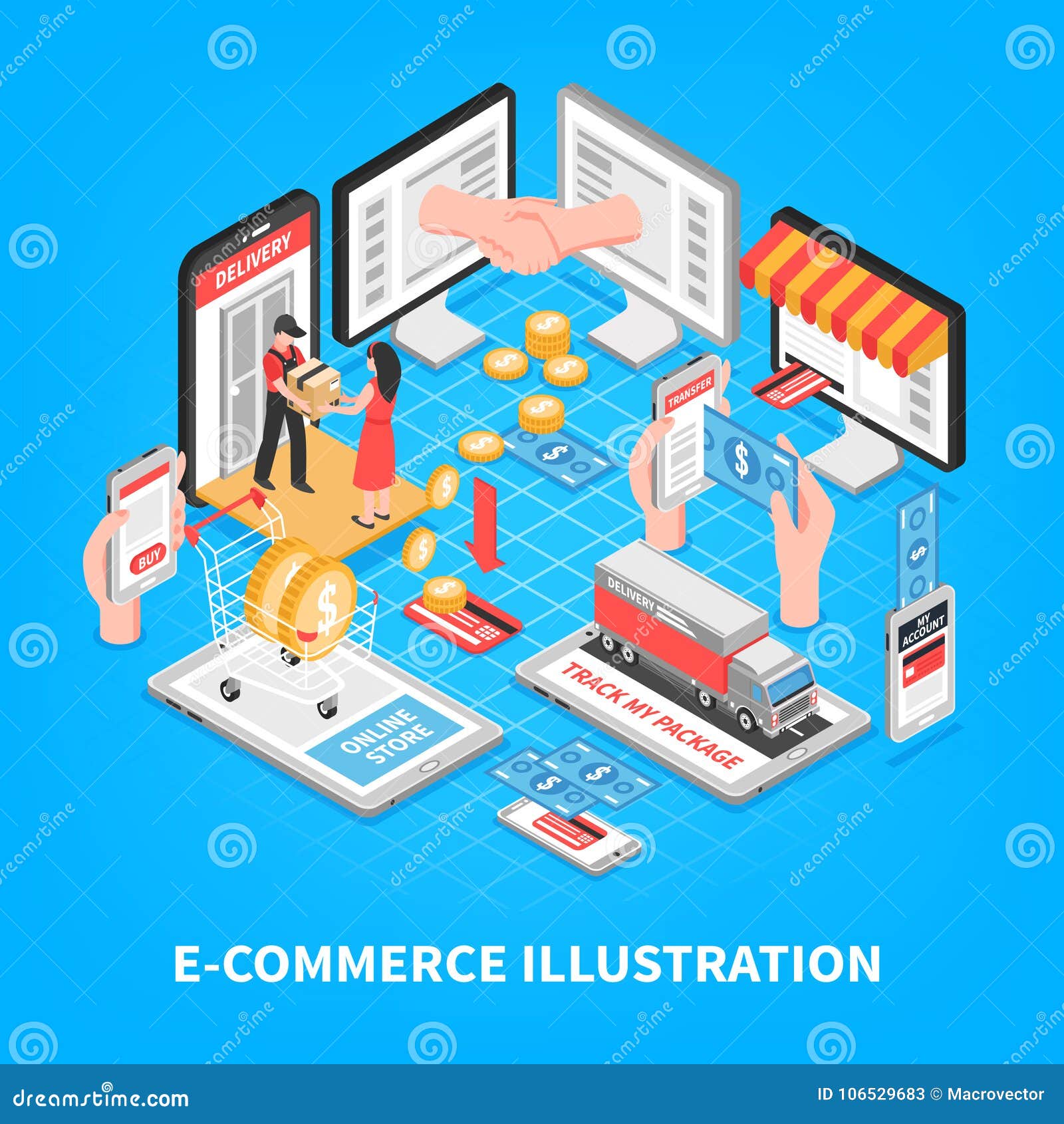 Electronic Commerce Isometric Illustration Stock Vector - Illustration ...
