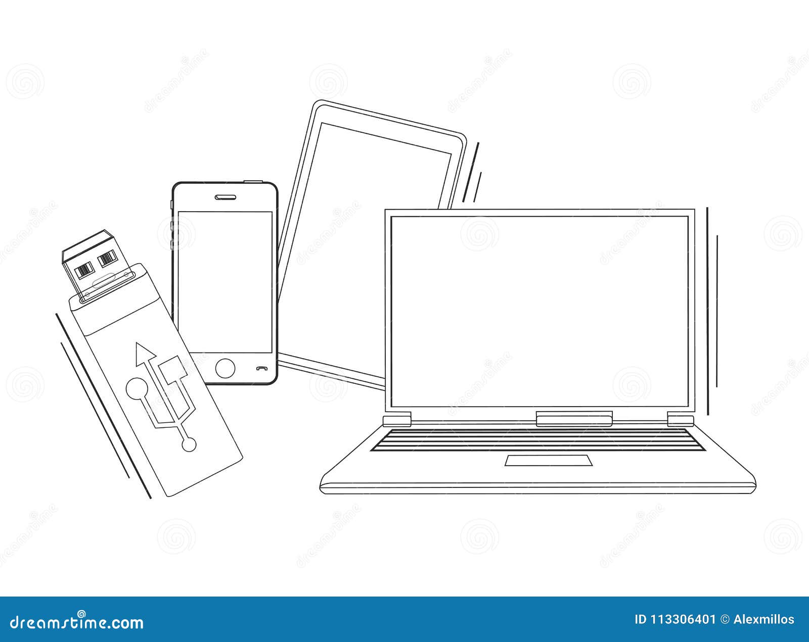 Electronic Communication Technology Drawing Illustration. Stock ...