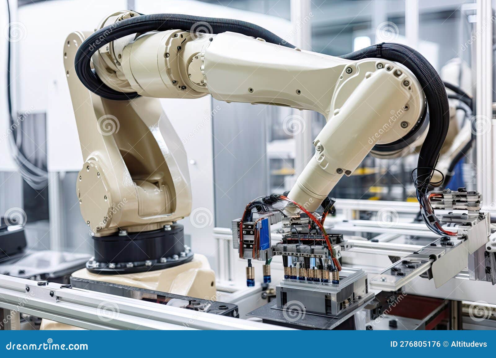 Electronic Components Being Installed on Industrial Robot Arm Stock ...
