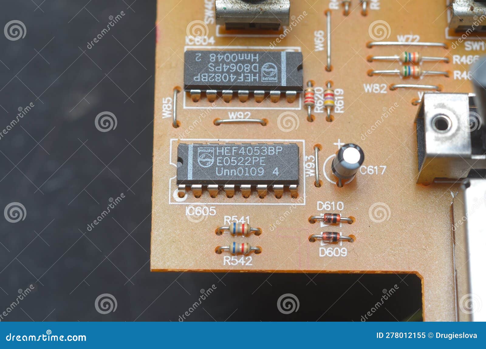Electronic Components On A Printed Circuit Board. Resistor, Inductor ...