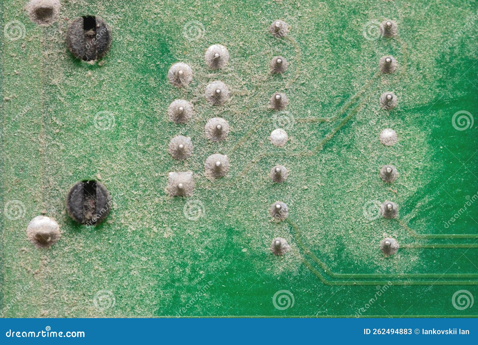 Electronic Components Close-up on an Old Computer Motherboard. Dust on ...
