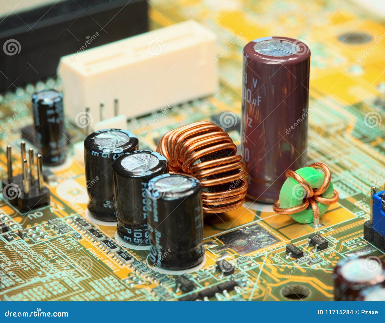 Electronic Components on a Computer Plate Stock Photo - Image of ...