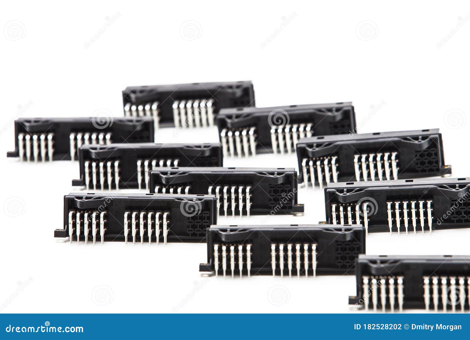 Electronic Components Concepts. Closeup Of Rows Of Long Angular PCB ...