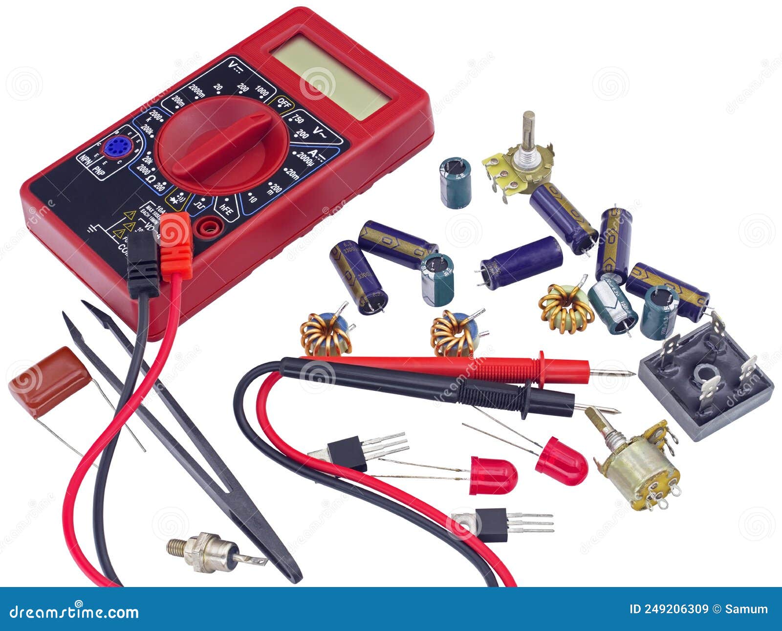 Electronic Components and Digital Multimeter Stock Image - Image of ...