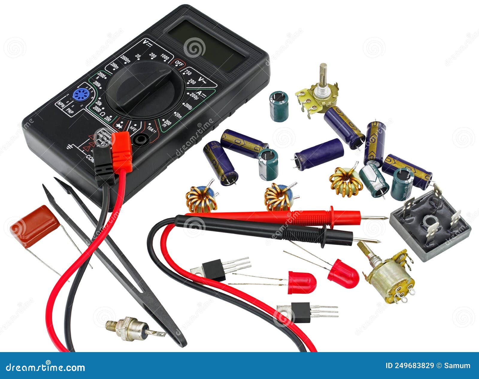 Electronic Components and Digital Multimeter Stock Illustration ...