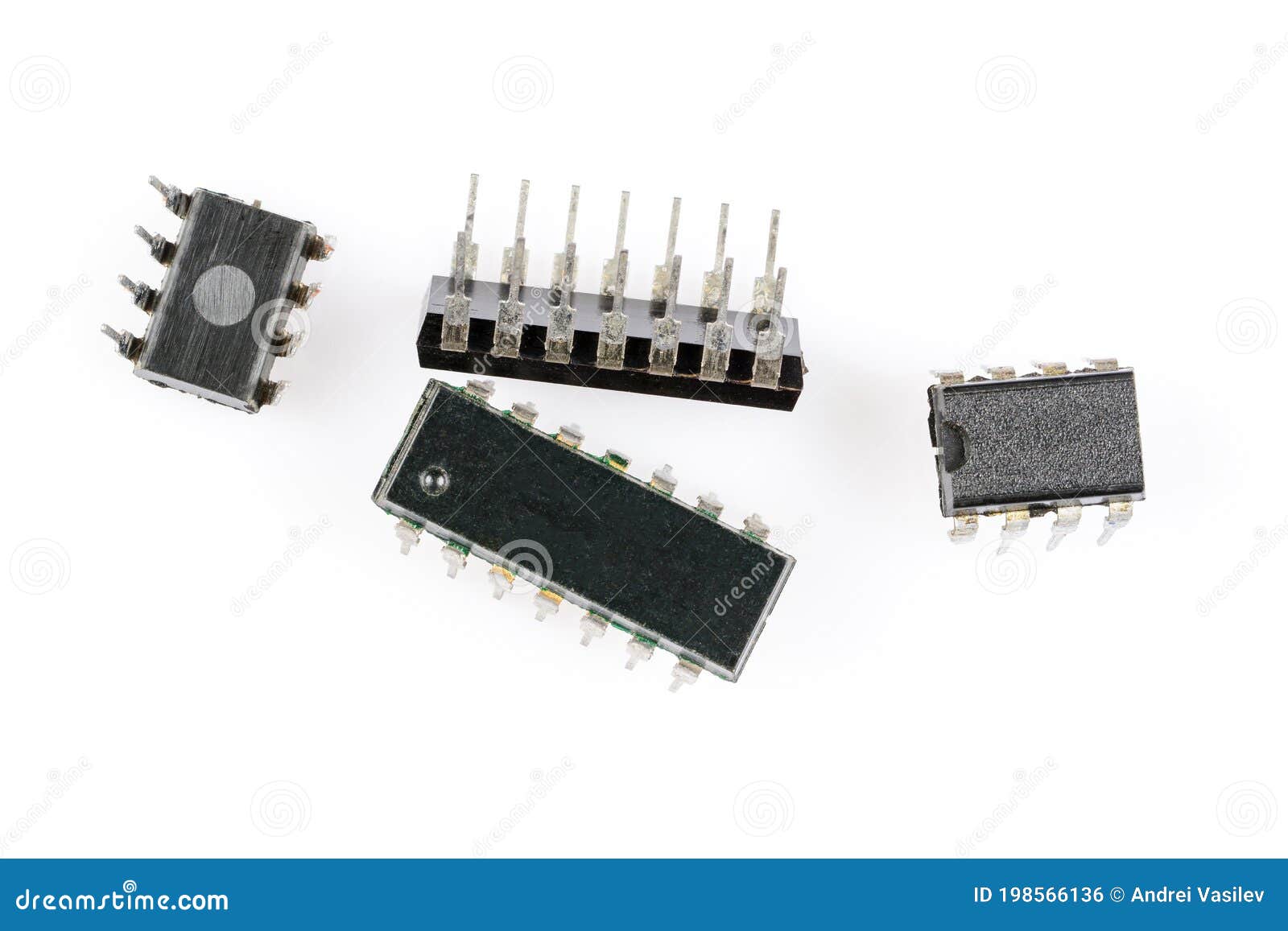 Electronic Components. Four Old Microchips Different Types and Sizes ...