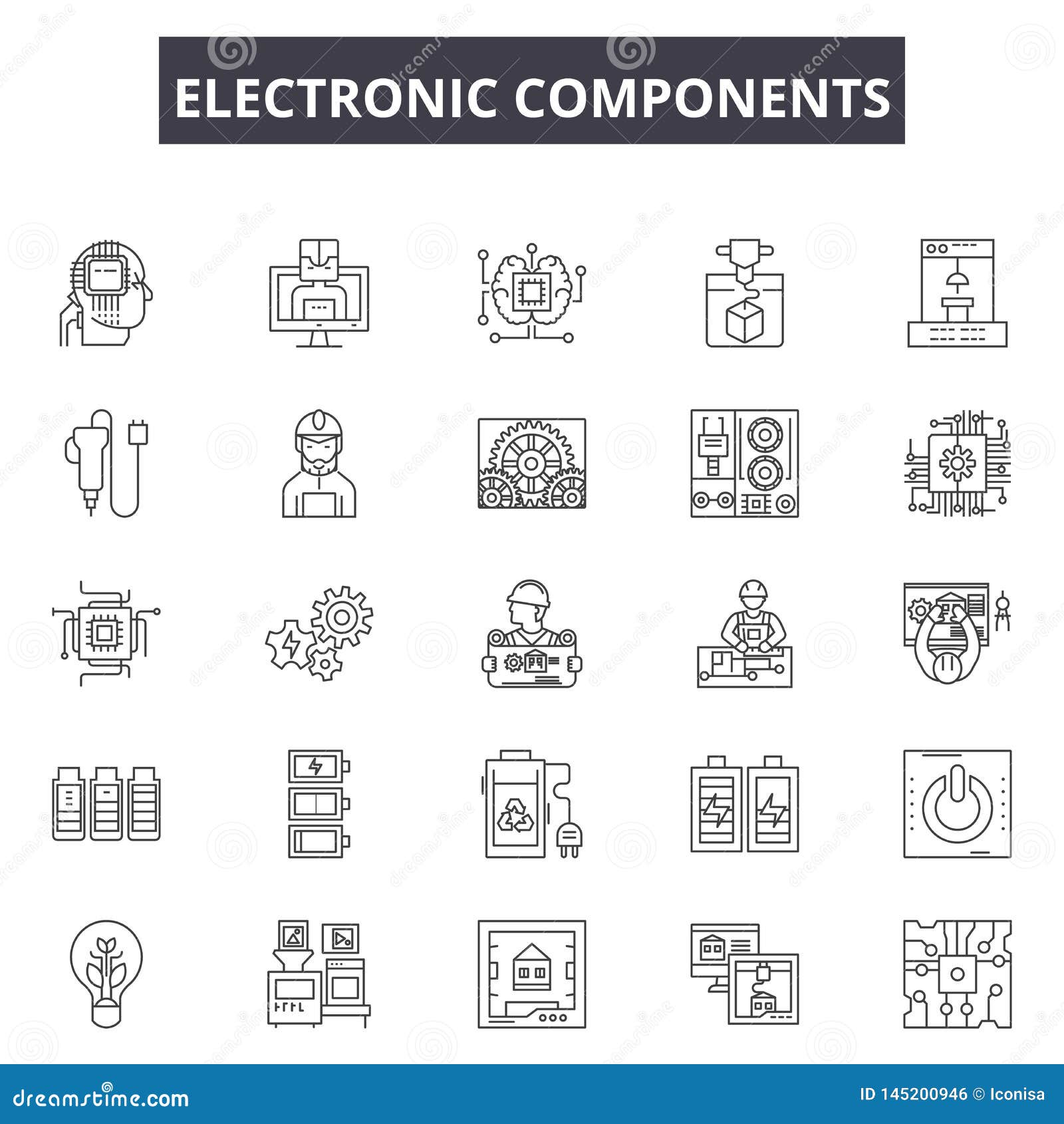 Components Line Icons Collection. Circuit, Capacitor, Transistor ...