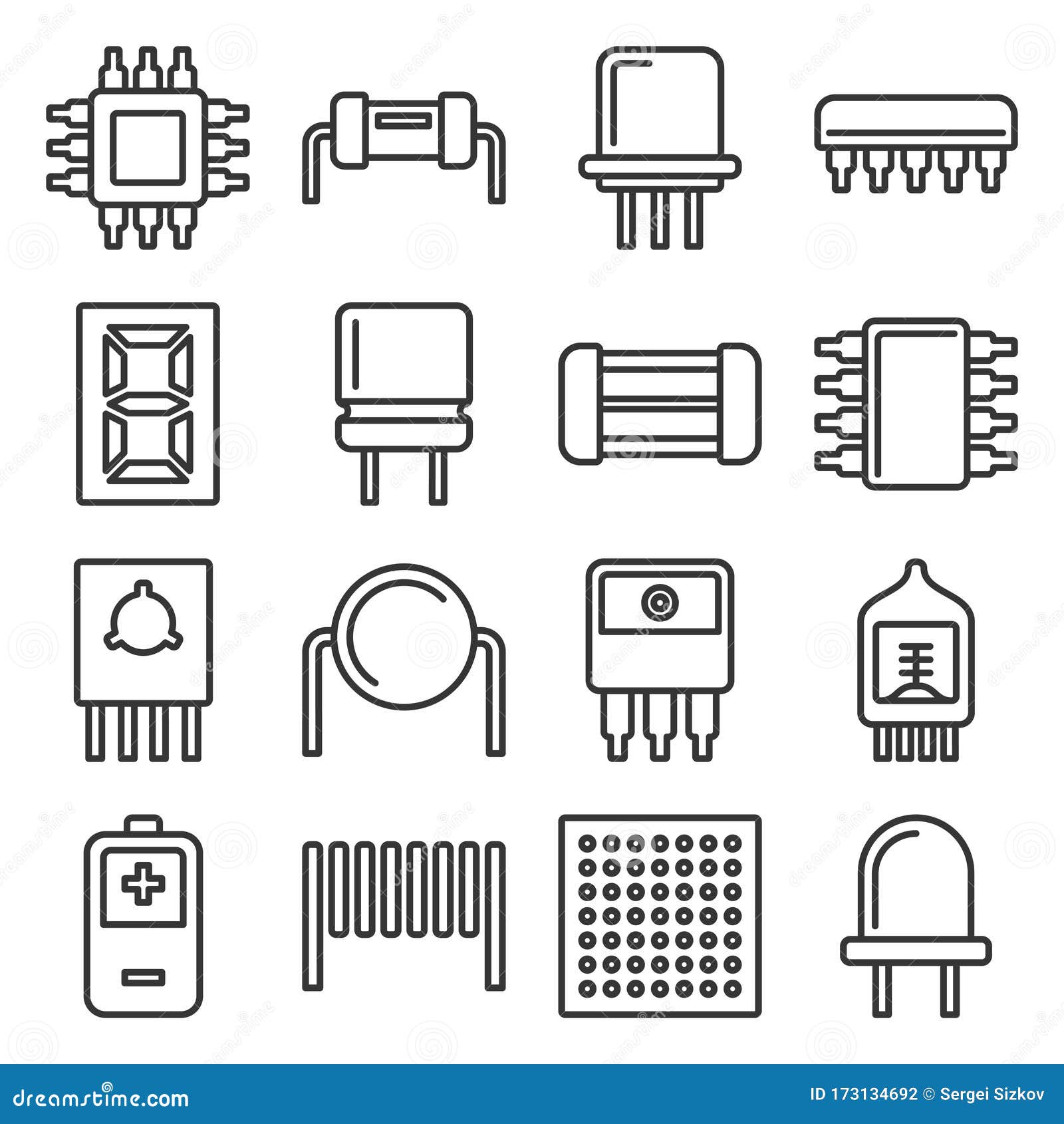 Electronic Components and Microchip Icons Set. Line Style Vector Stock ... Electronic Components and Microchip Icons Set. Line Style Vector Stock ...