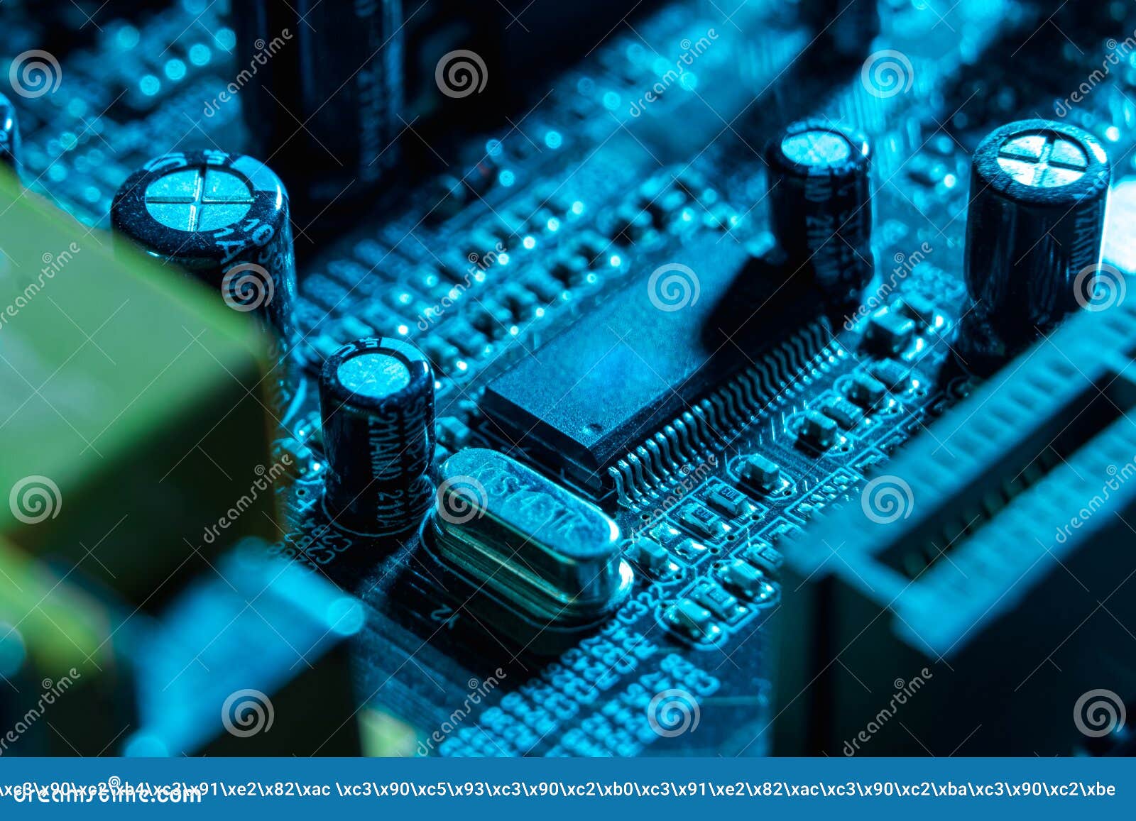 Electronic Components on a Printed Circuit Board. Resistor, Inductor ...