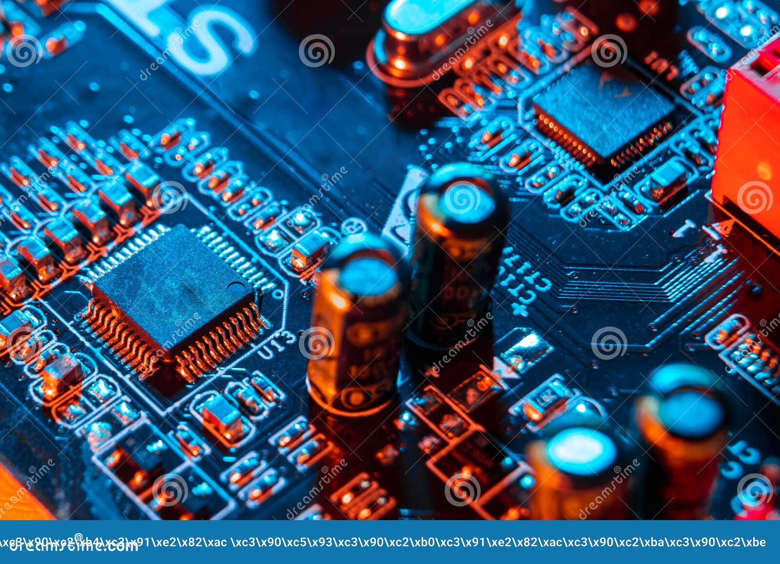 Electronic Components on a Printed Circuit Board. Resistor, Inductor ...