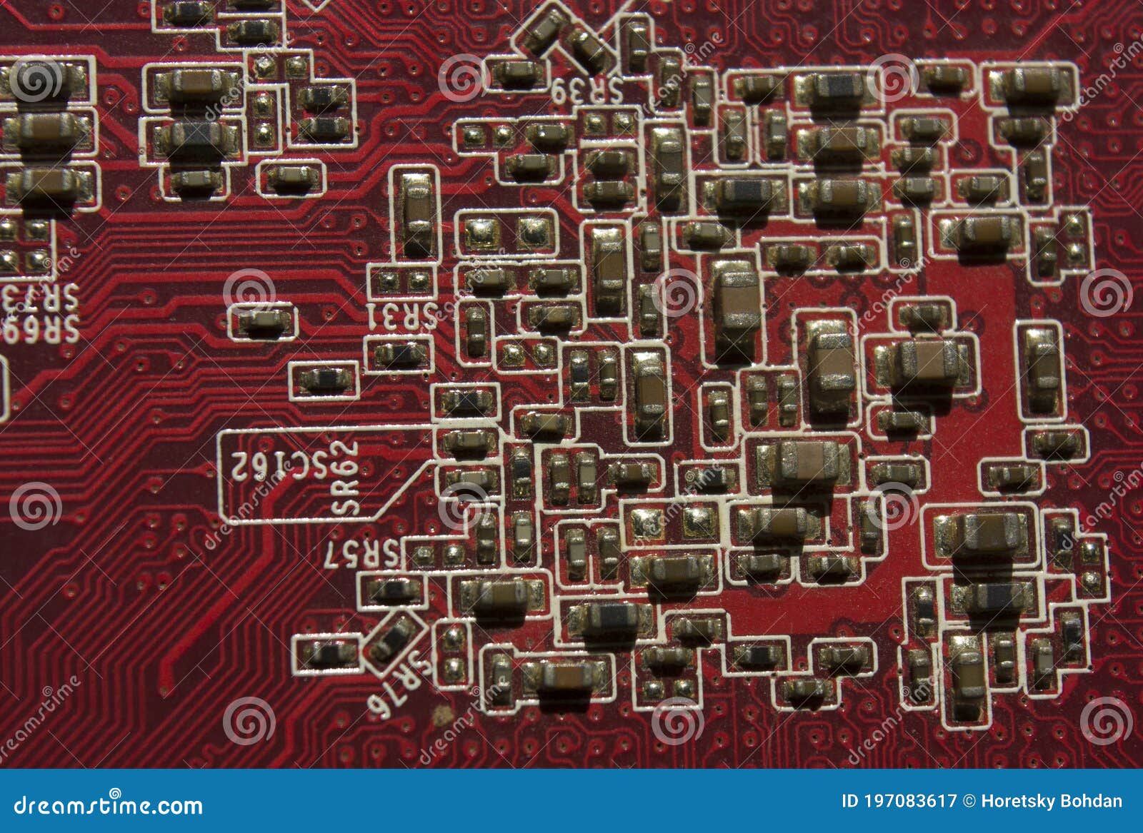 Electronic Components Resistors and Capacitors on Red Pcb Stock Image ...
