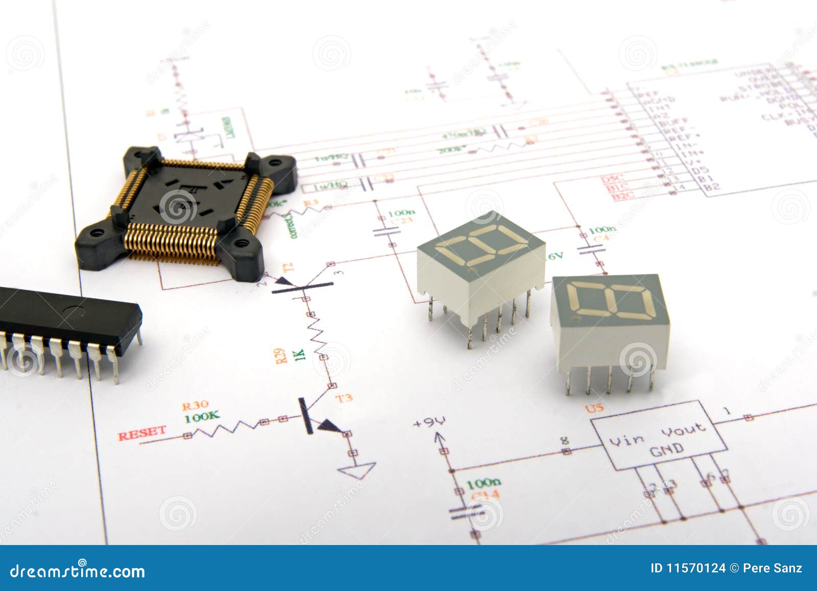 Electronic Components on Schematics Stock Photo - Image of engineer ...