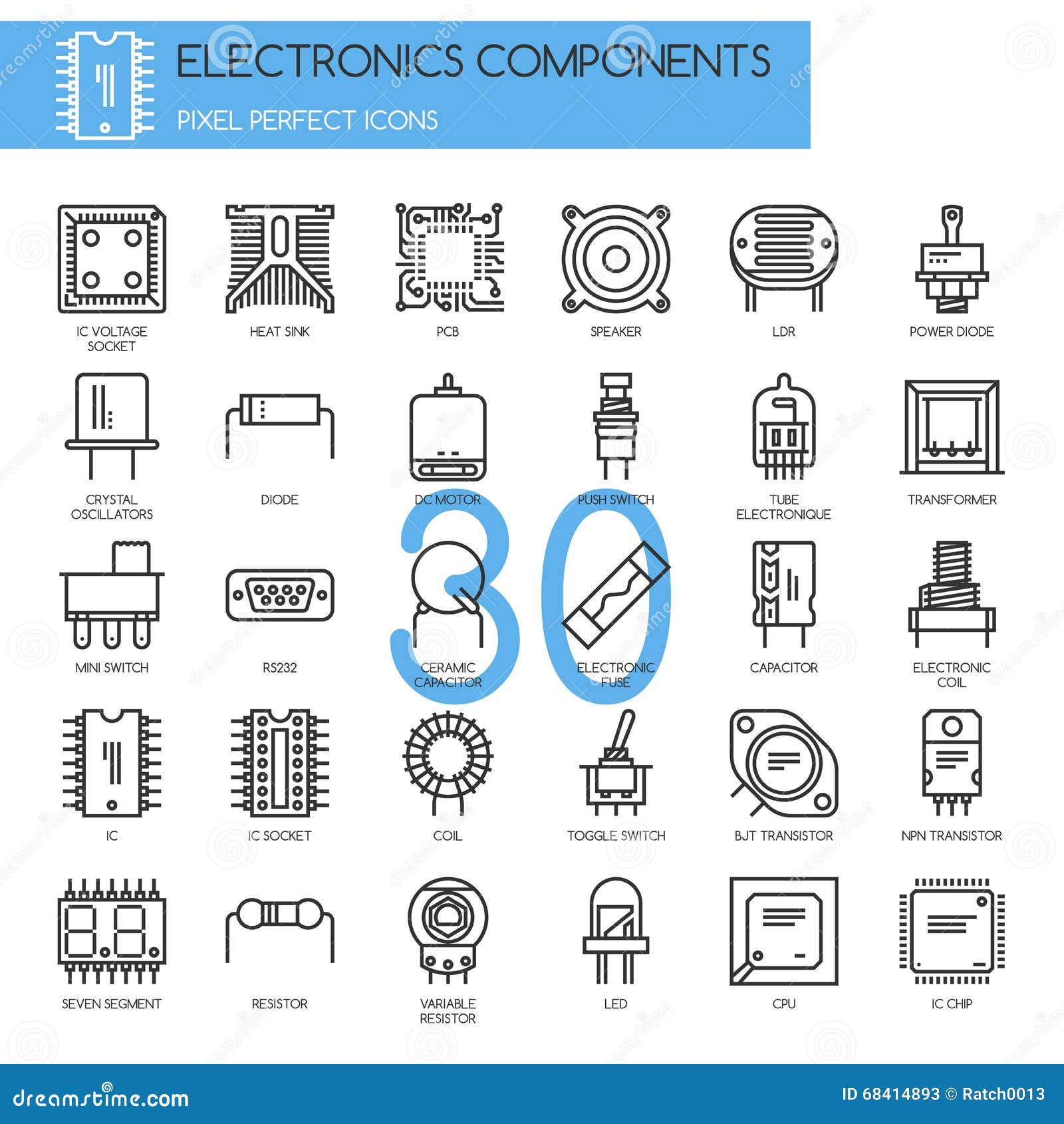 Electronic Components , Thin Line Icons Set Stock Illustration ...