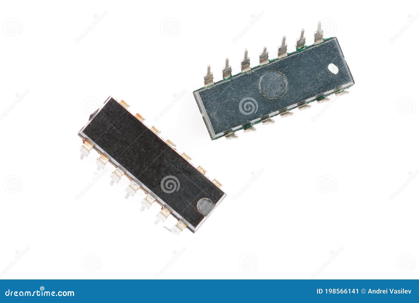 Electronic Components. Two Old Microchips Different Types. Macro Studio ...