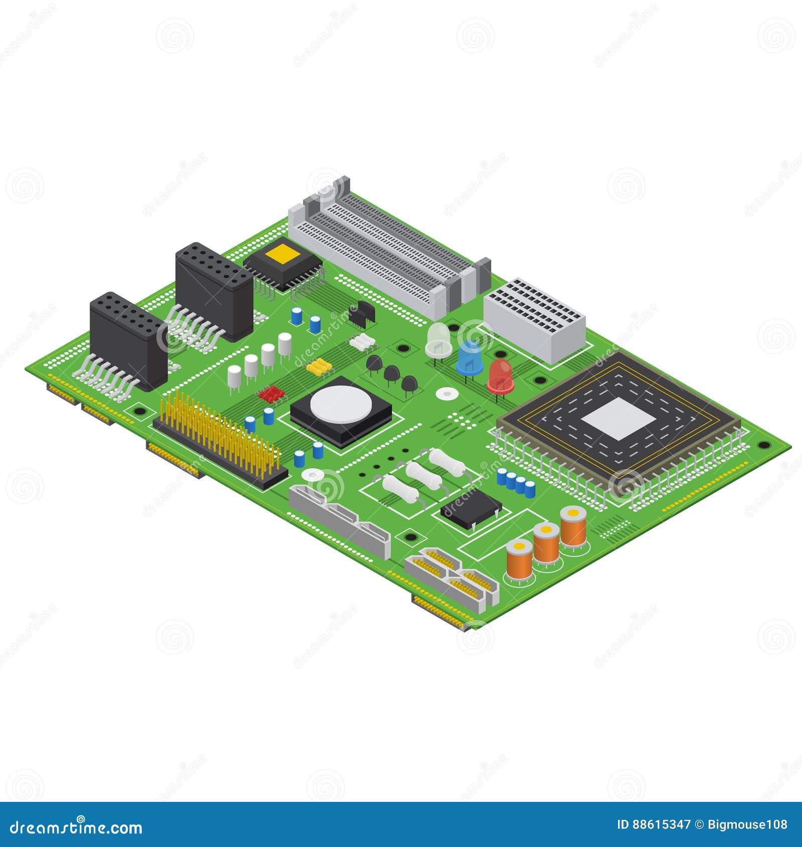 Electronic Computer Board Isometric View. Vector Stock Vector ...