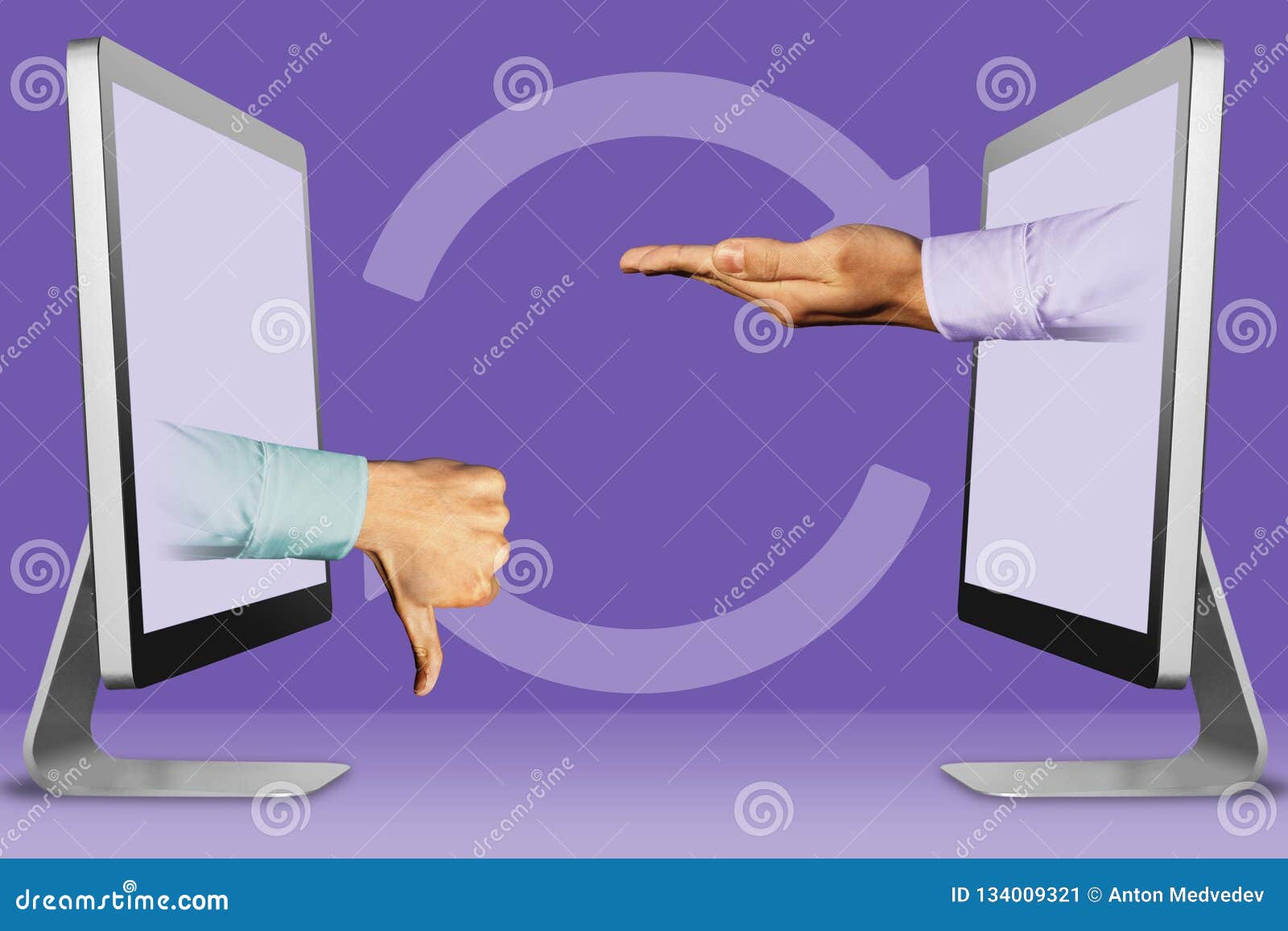 Electronic Concept, Two Hands from Displays. Thumbs Down, Dislike and ...