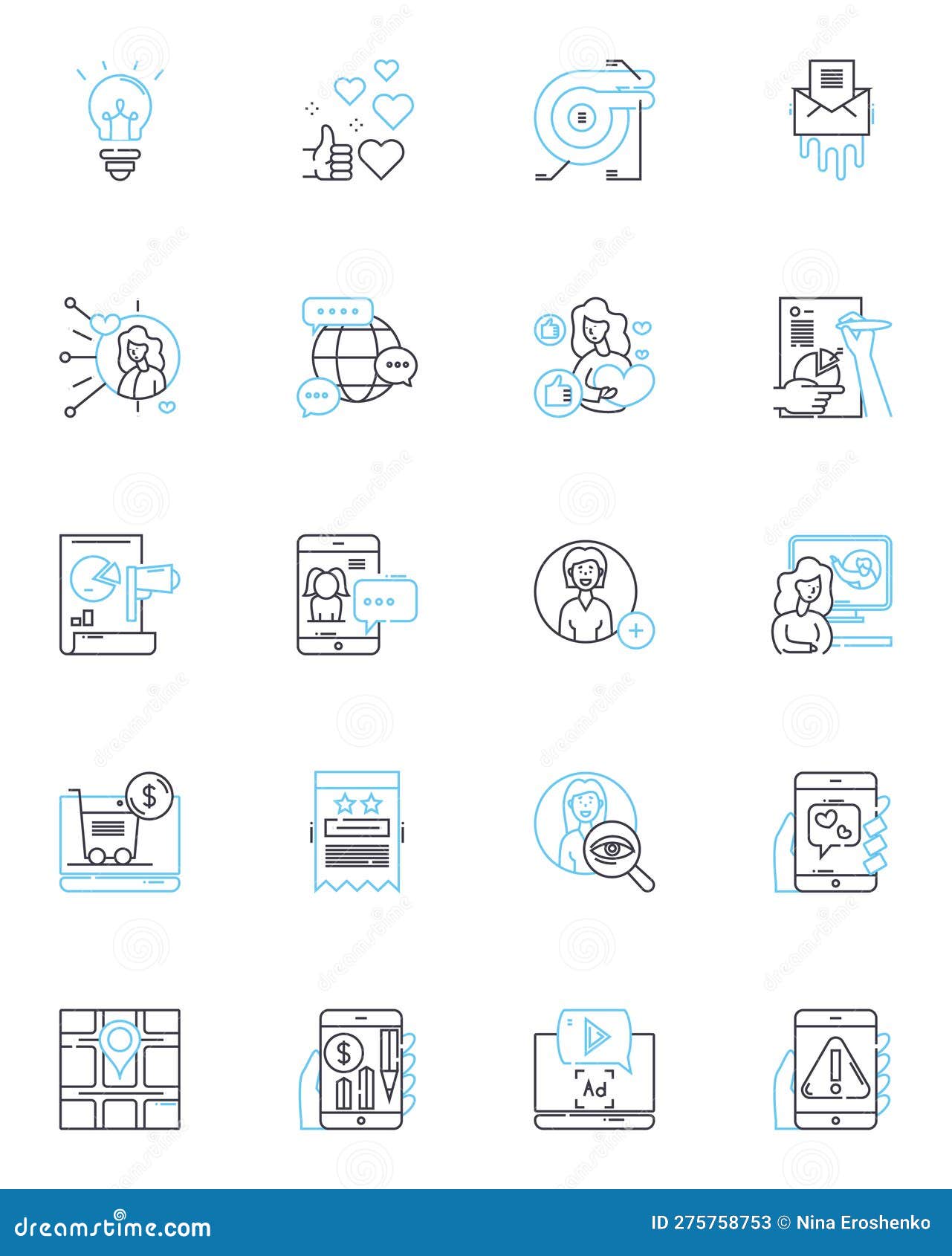Electronic Content Linear Icons Set. Digital, Multimedia, Interactive ...