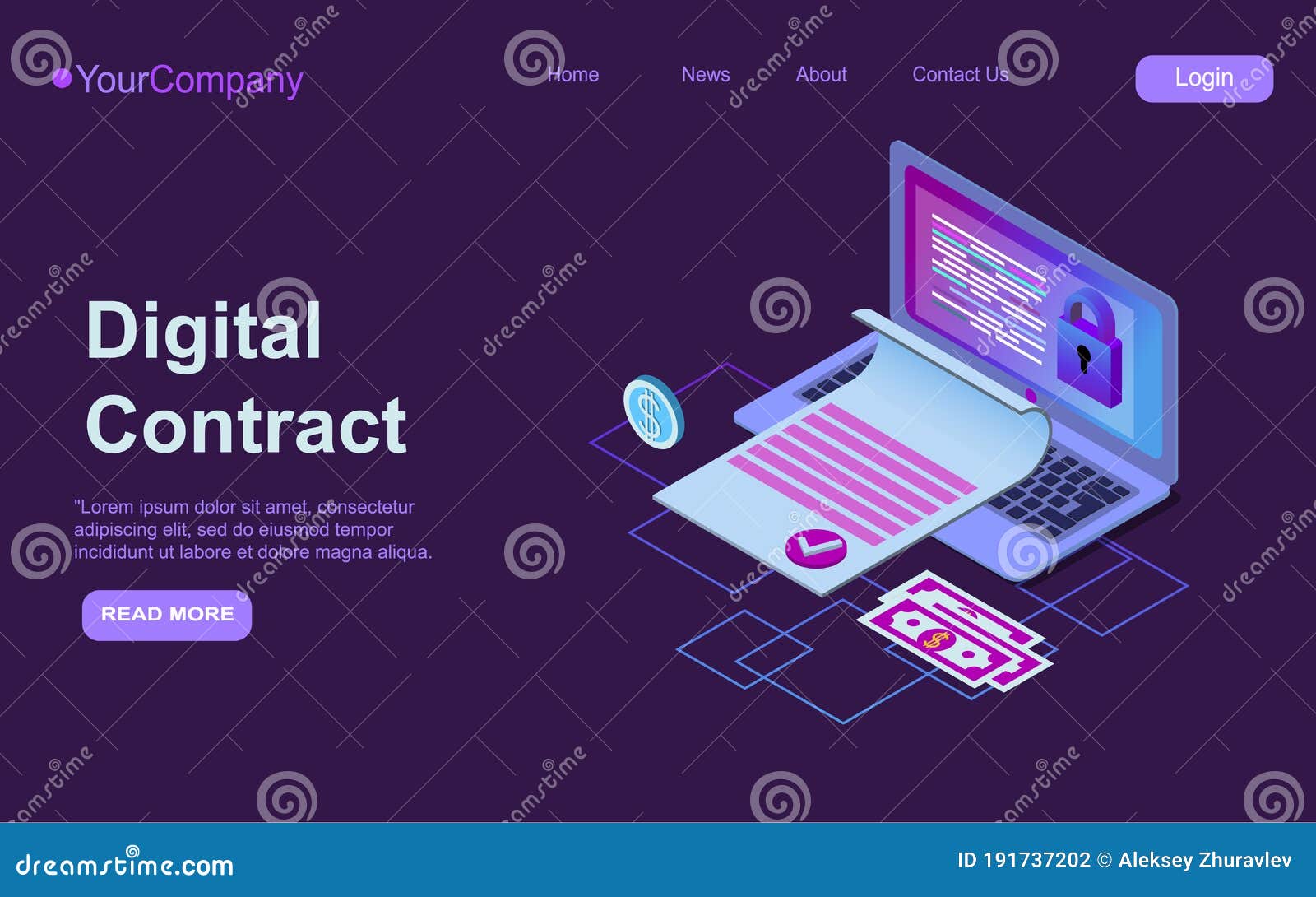 Electronic Contract Isometric Web Banner, E-signature on Document at ...