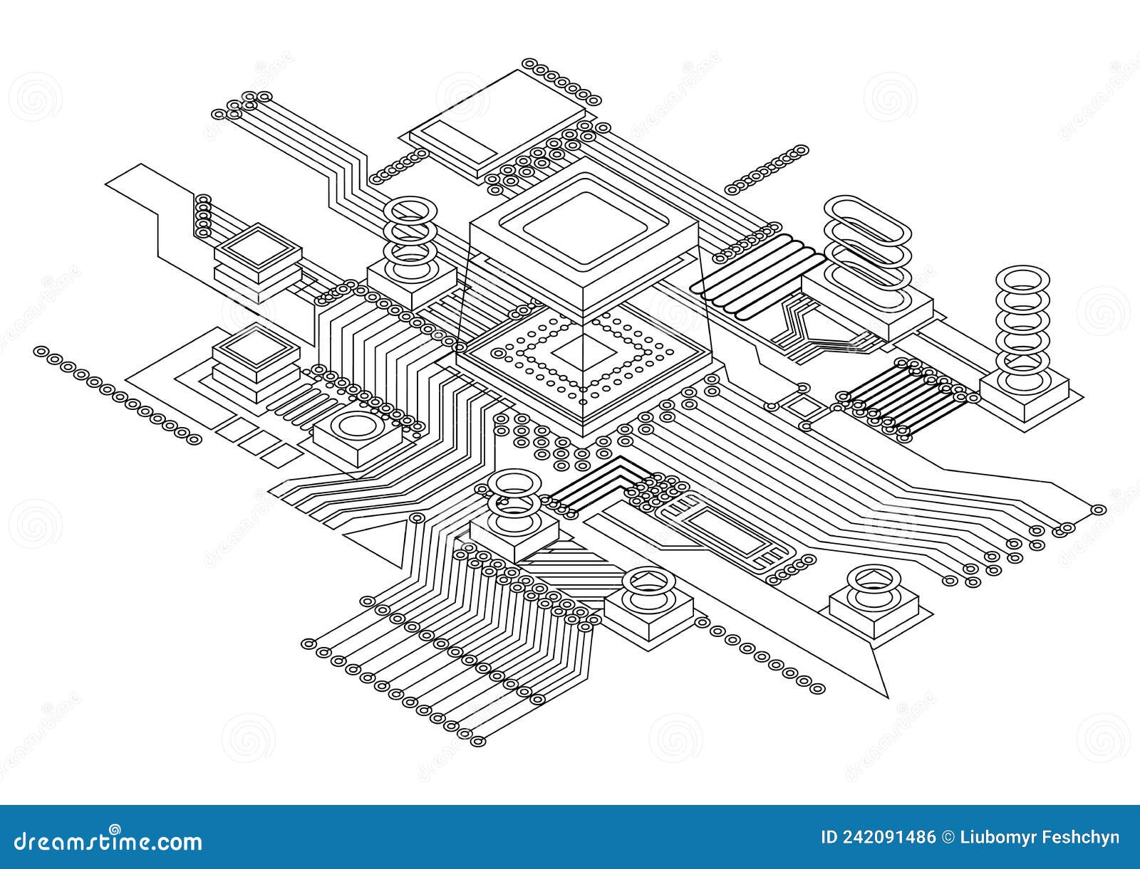 Electronic Cpu Digital Chip Monochrome. Abstract Computer Processor and ...