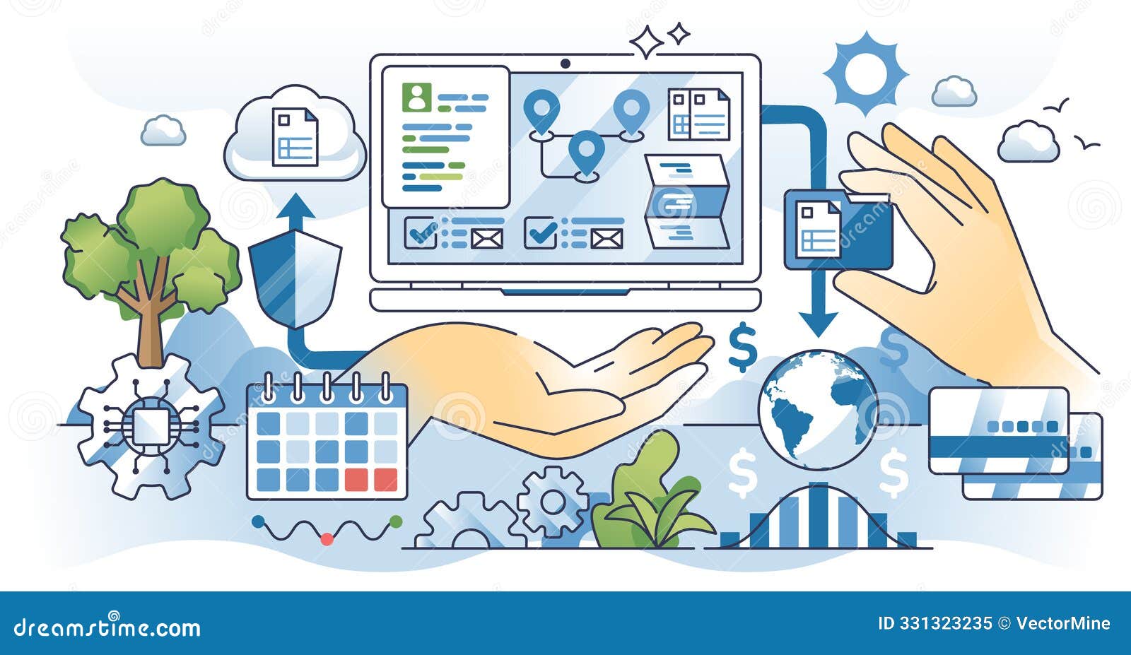Electronic Data Interchange or EDI for Business Outline Hands Concept ...
