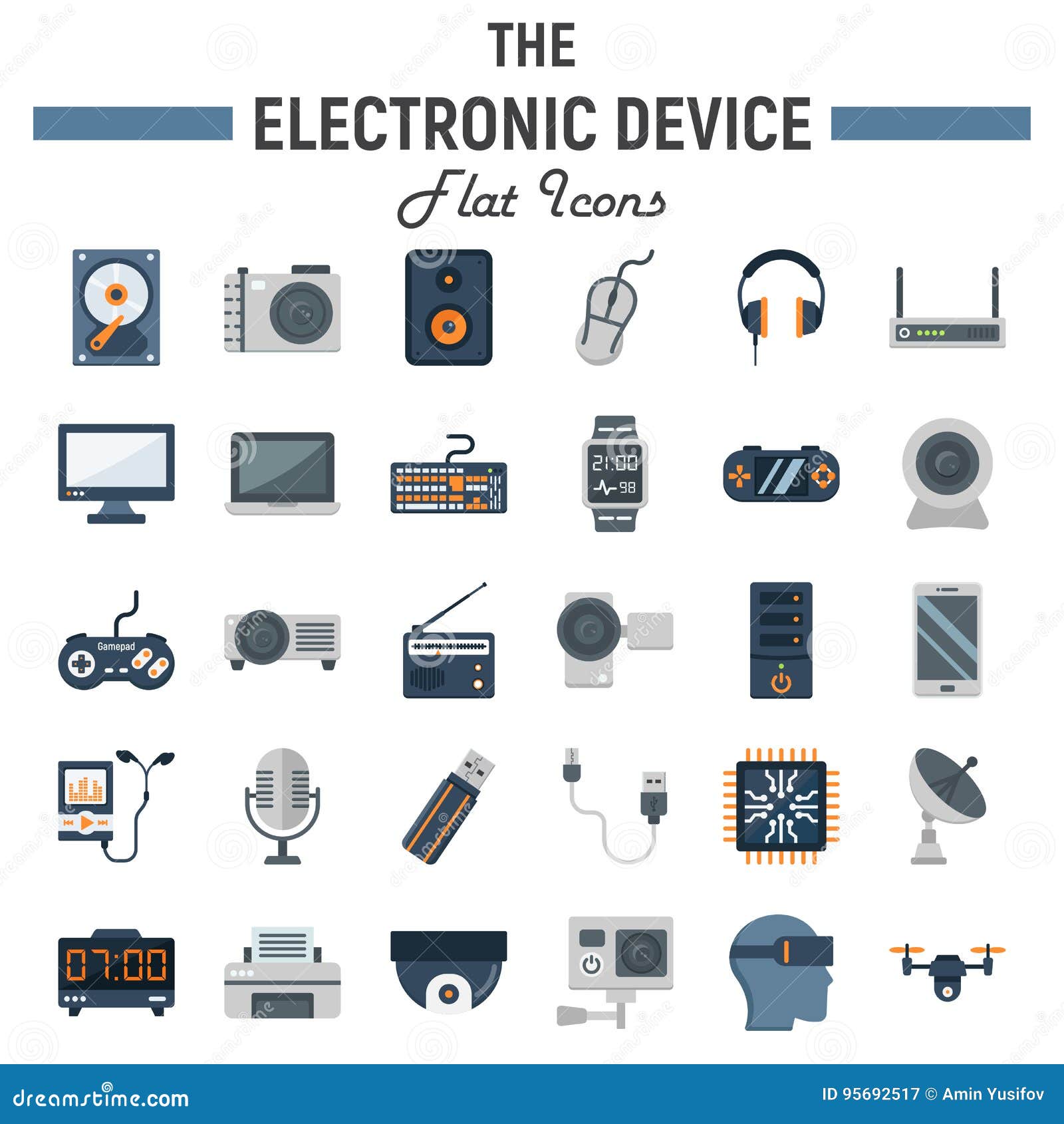 Electronic Device Flat Icon Set, Technology Stock Vector - Illustration ...