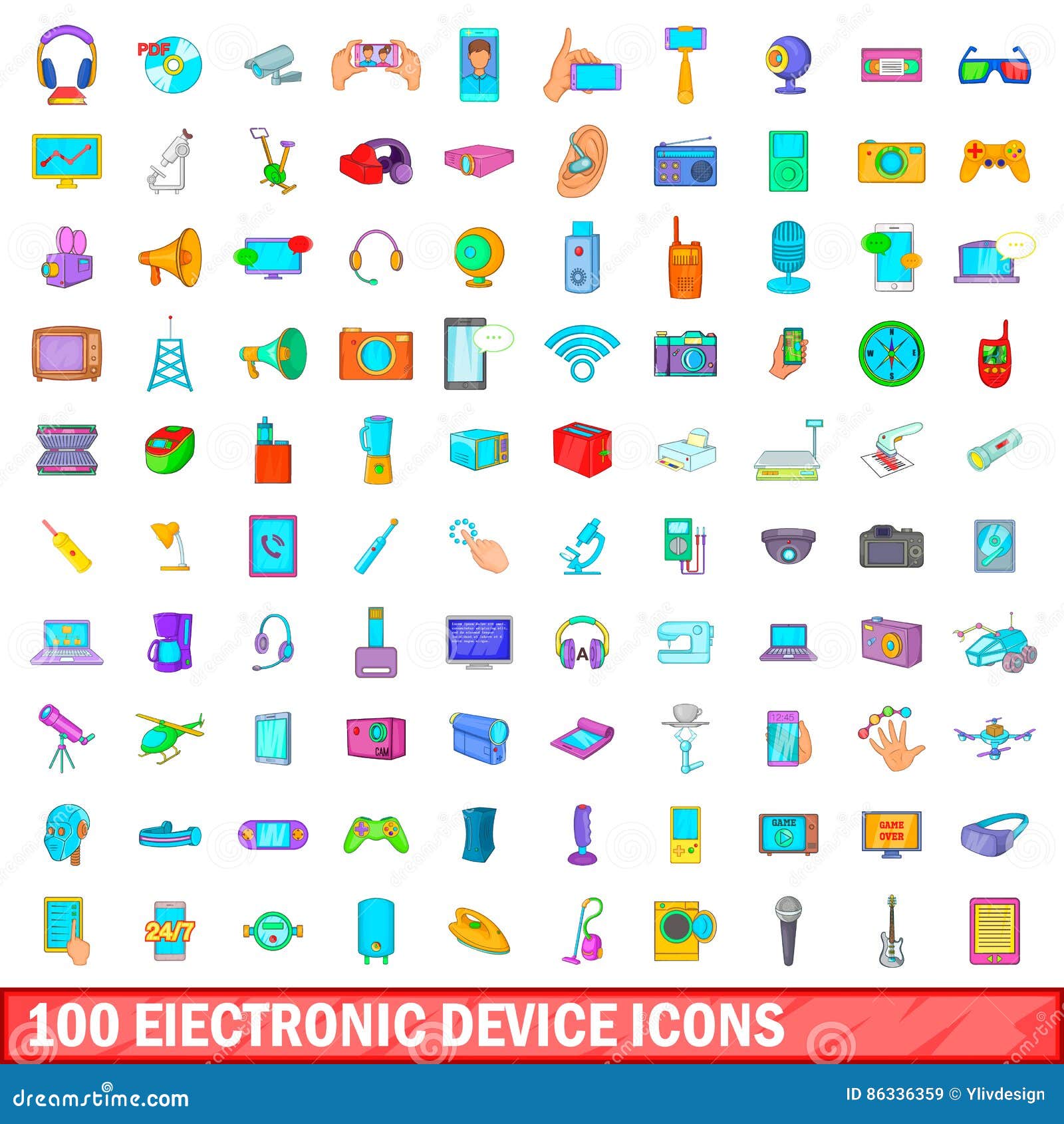 100 Electronic Device Icons Set, Cartoon Style Stock Vector ...