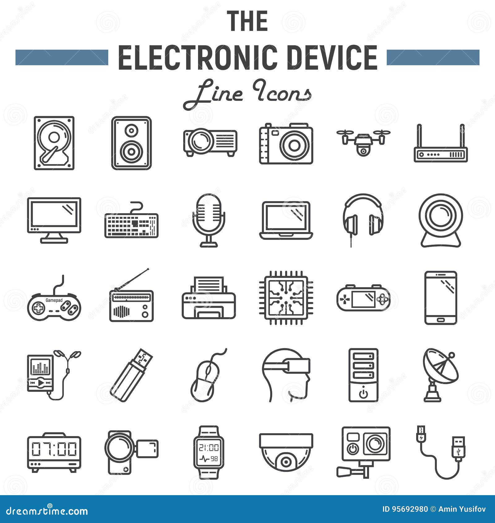 Electronic Device Line Icon Set, Technology Vector Illustration ...