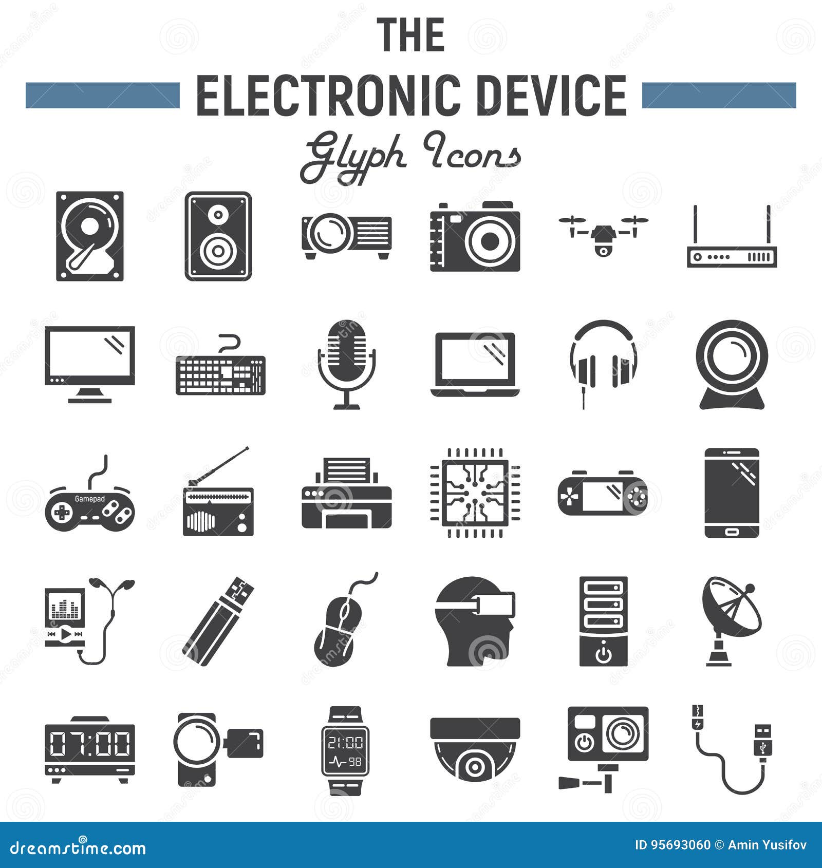 Electronic Device Solid Icon Set, Technology Stock Vector ...