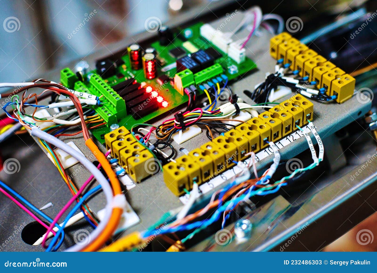 Electronic Device with Wires and Chips Close-up. Stock Image - Image of ...