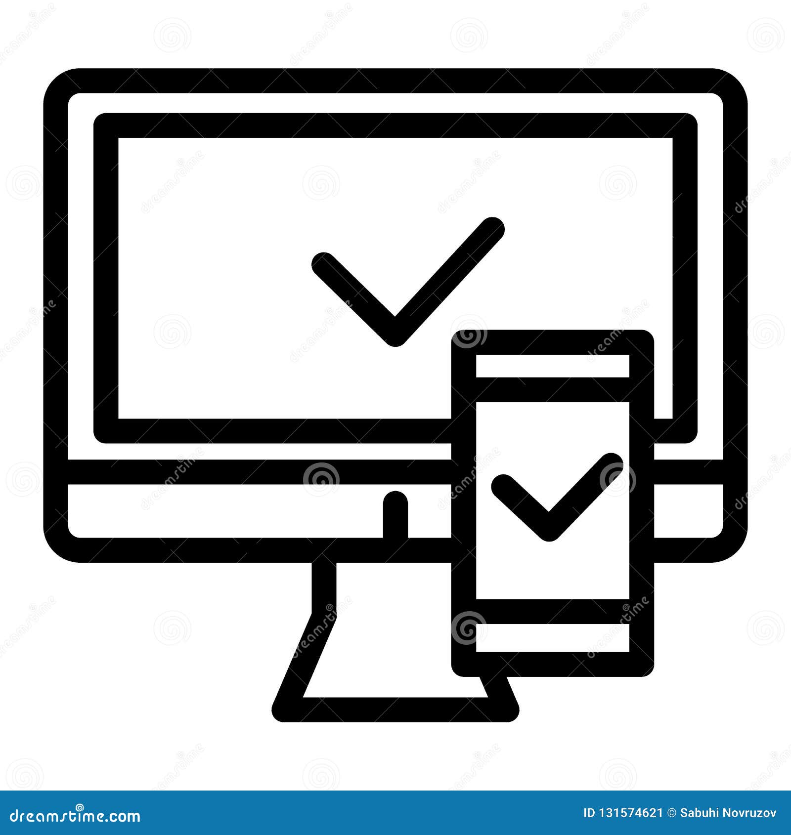 Electronic Devices with Approval Line Icon. Computer and Smartphone ...