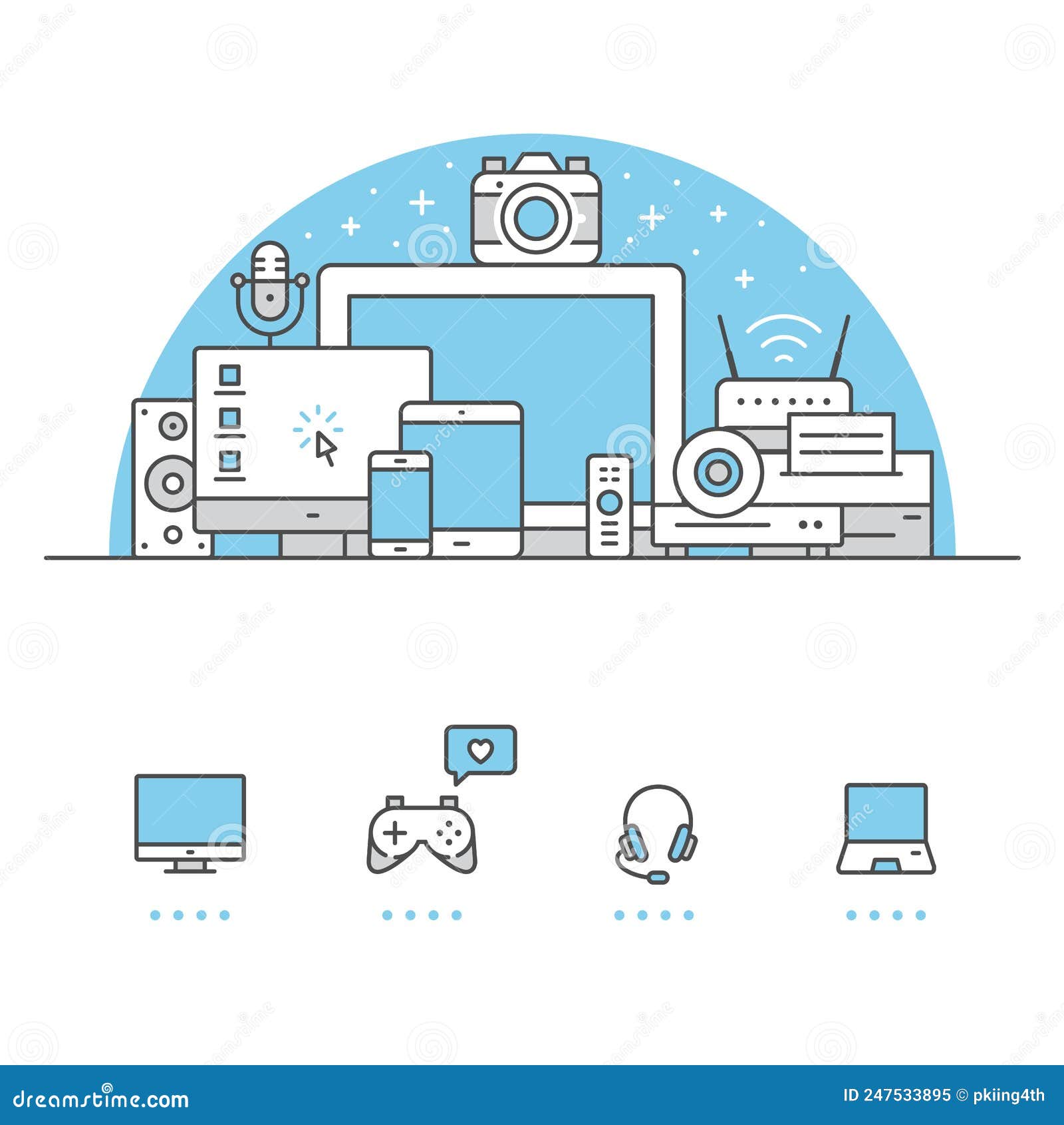 Electronic Devices Banner and Icons with White Background Stock Vector ...
