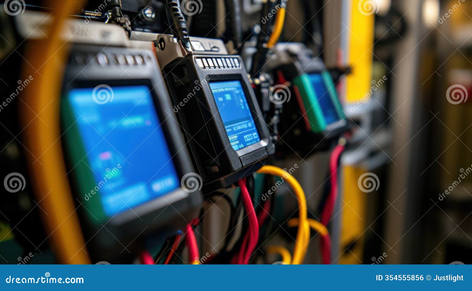 Electronic Devices Displaying Data in Manufacturing Plant Stock Photo ...