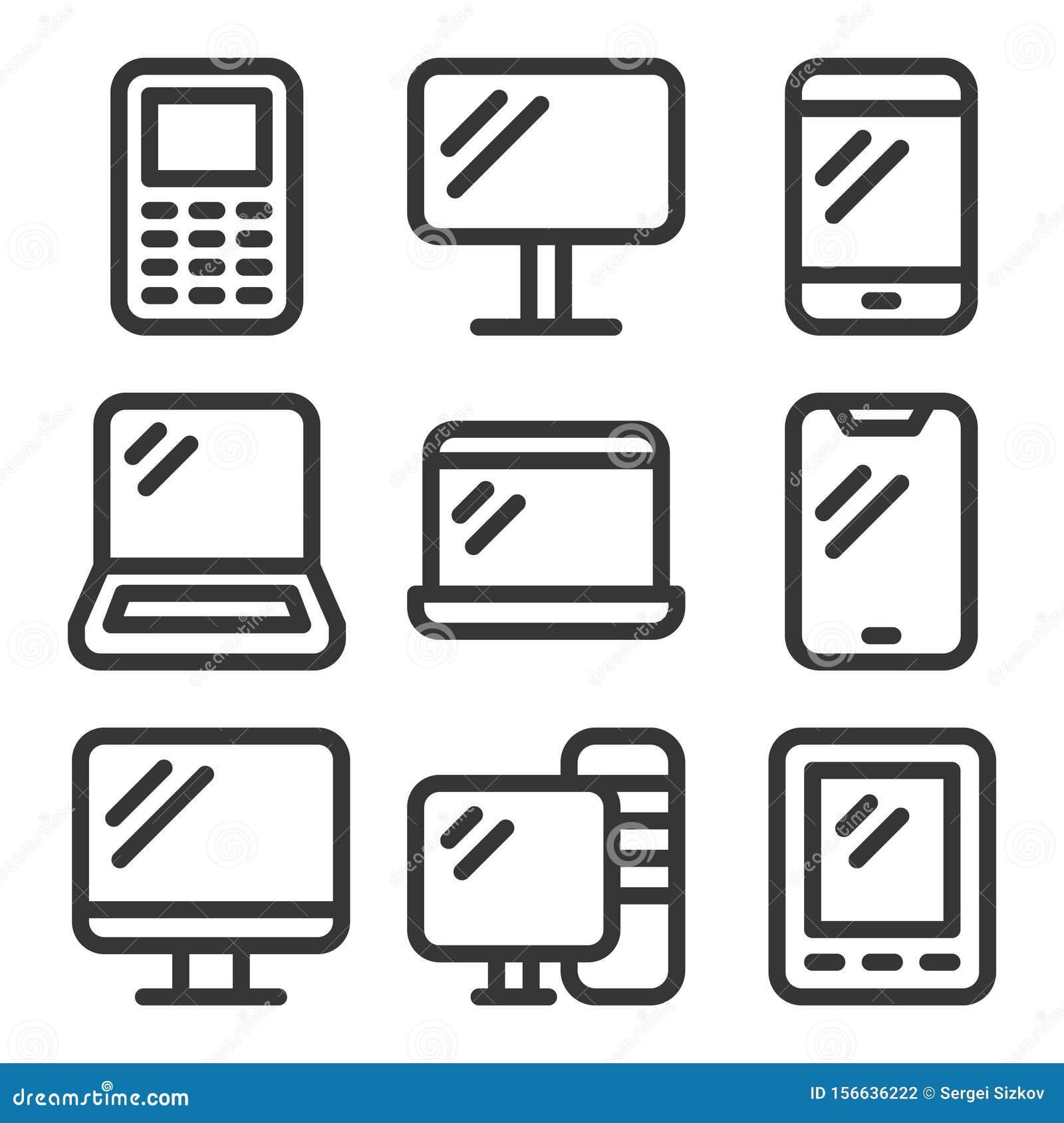 Electronic Devices Icons Set on White Background. Vector Stock Vector ...