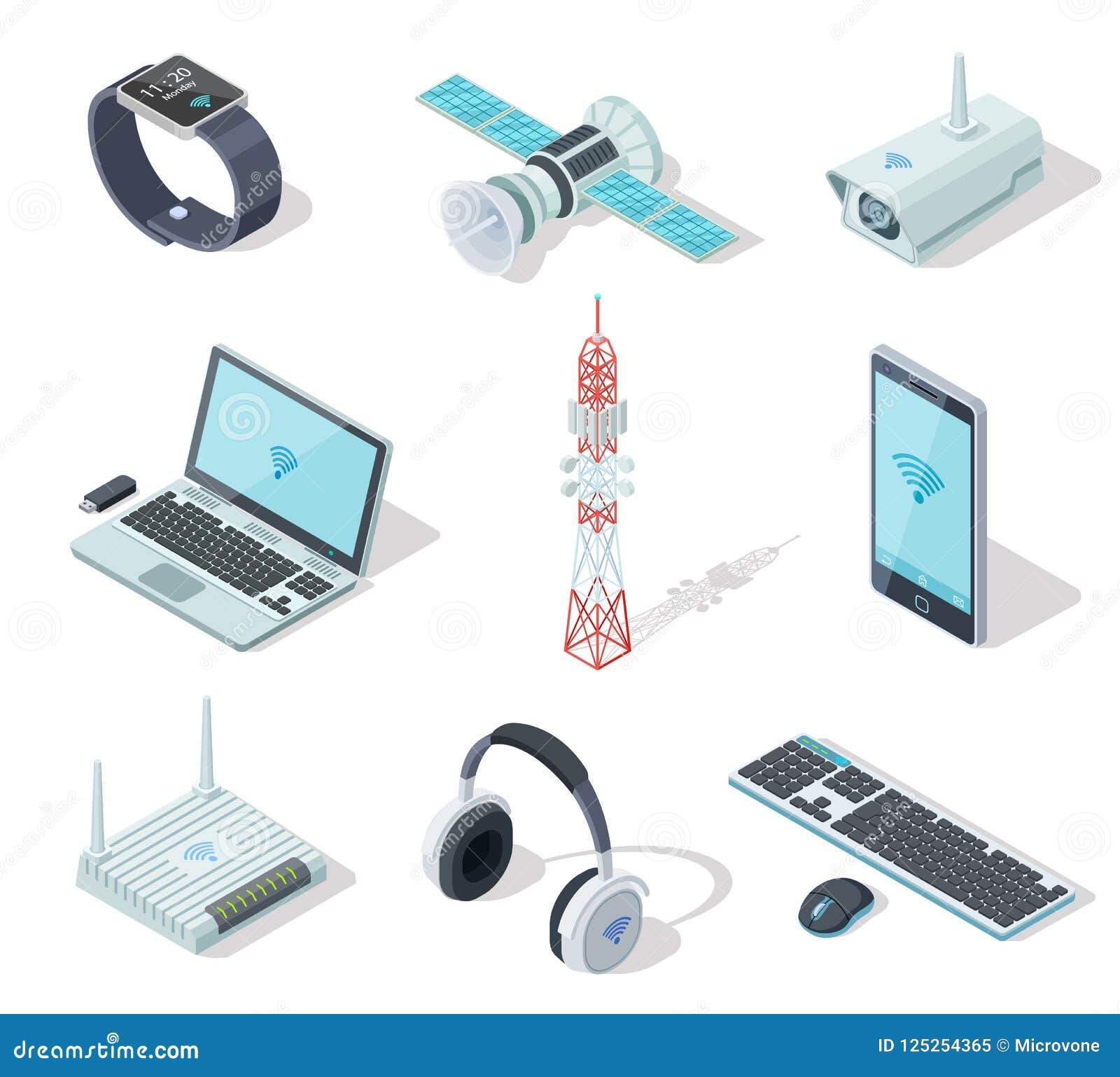 Electronic Devices. Isometric Wireless Gadgets Connection. Remote ...