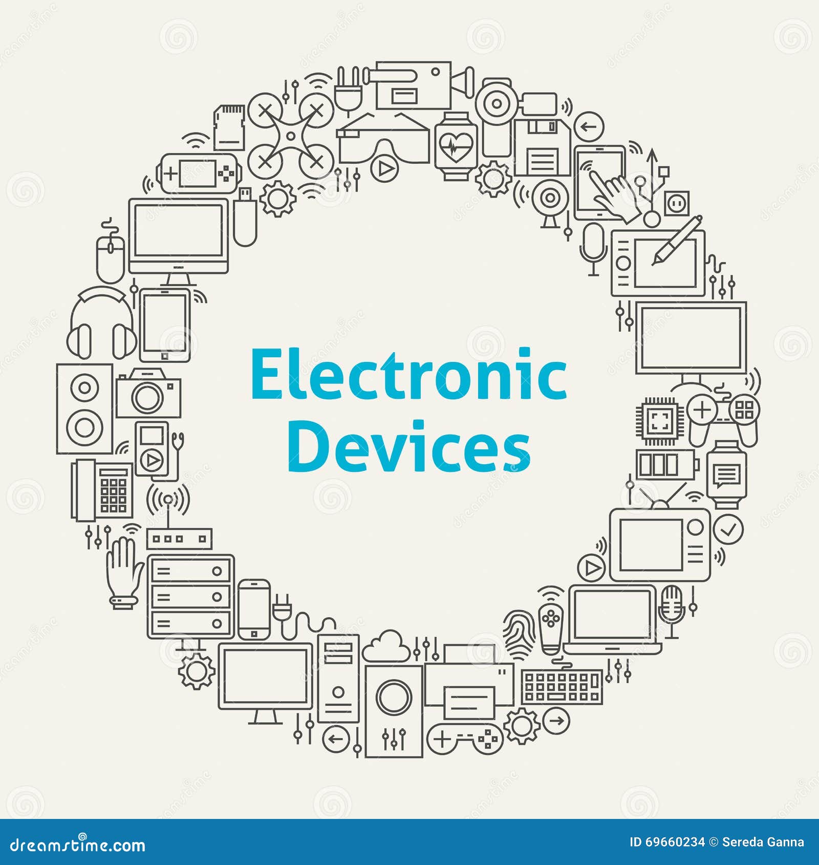 Electronic Devices Line Art Icons Set Circle Stock Vector ...