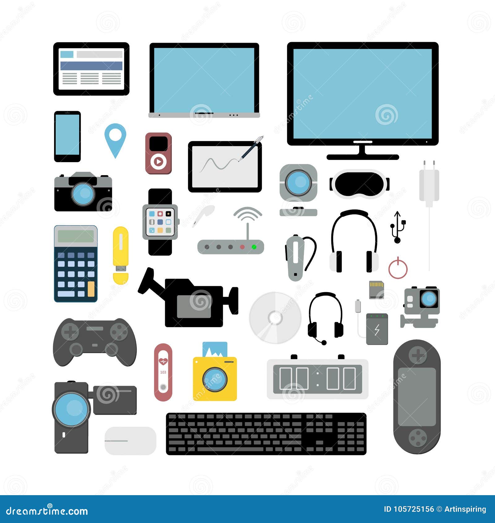 Electronic devices set. stock vector. Illustration of gadgets - 105725156