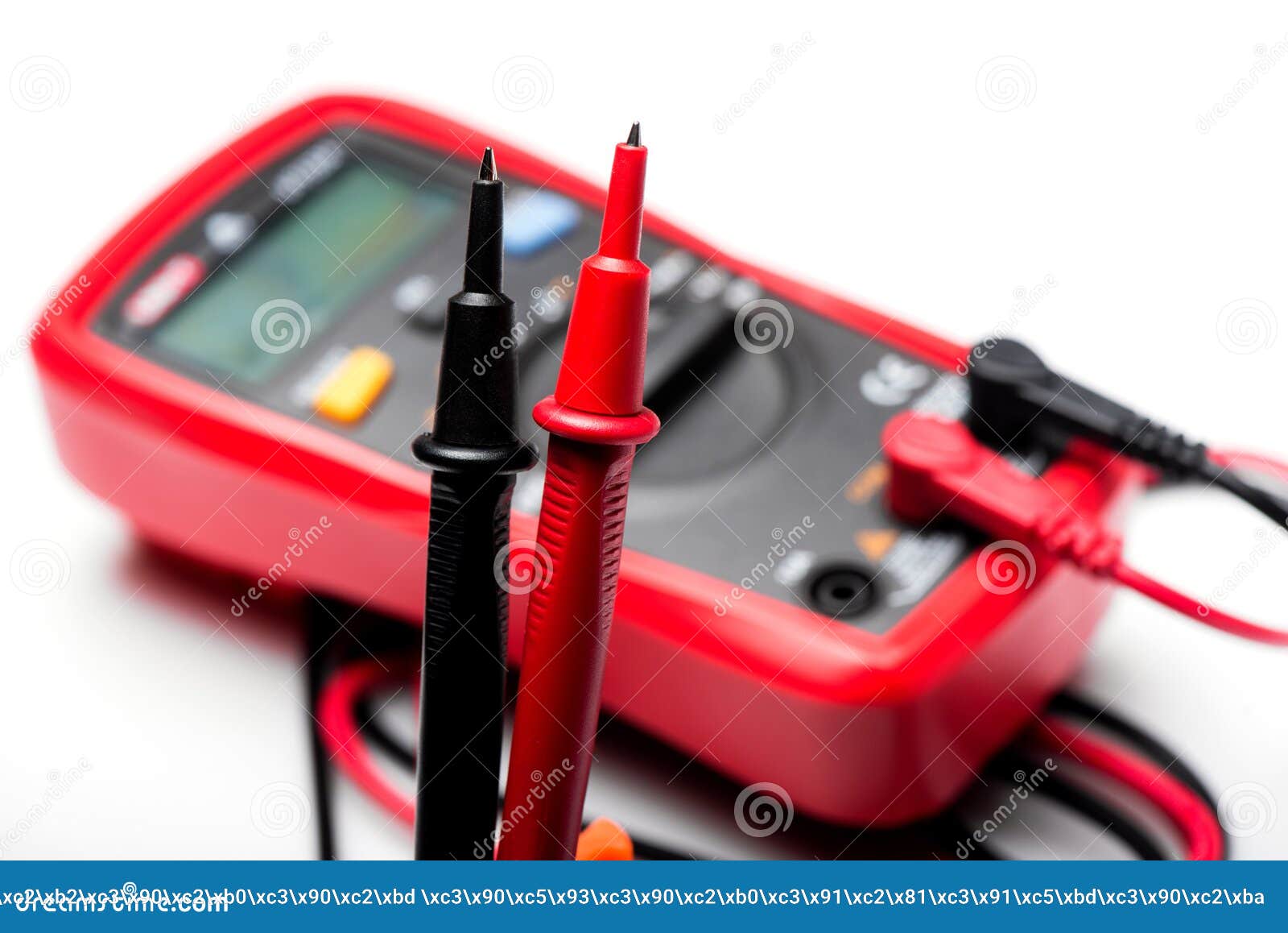 Electronic Digital Multimeter Isolated on White with Probes. Digital ...