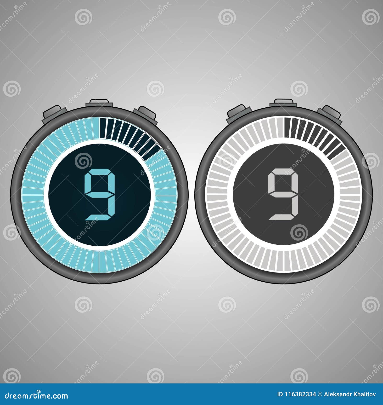 Electronic Digital Stopwatch. Timer 9 Seconds Isolated on Gray ...