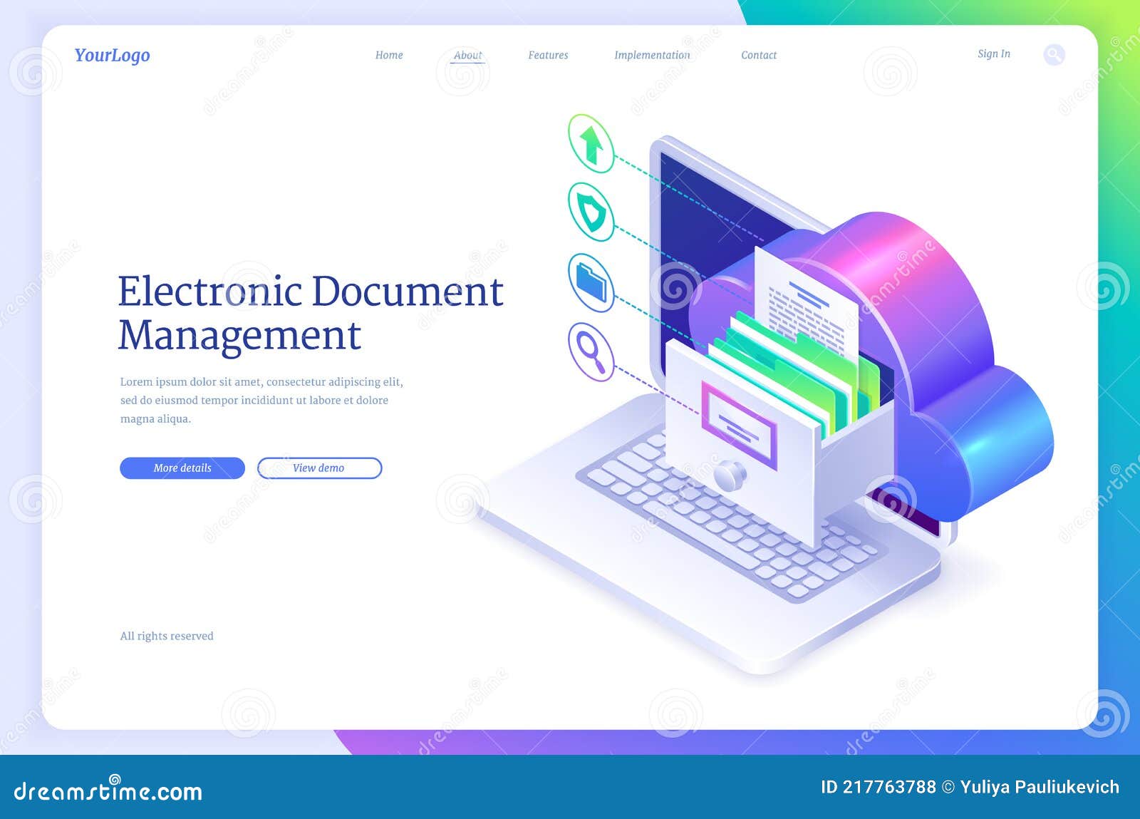 Electronic Document Management Isometric Landing Stock Vector ...