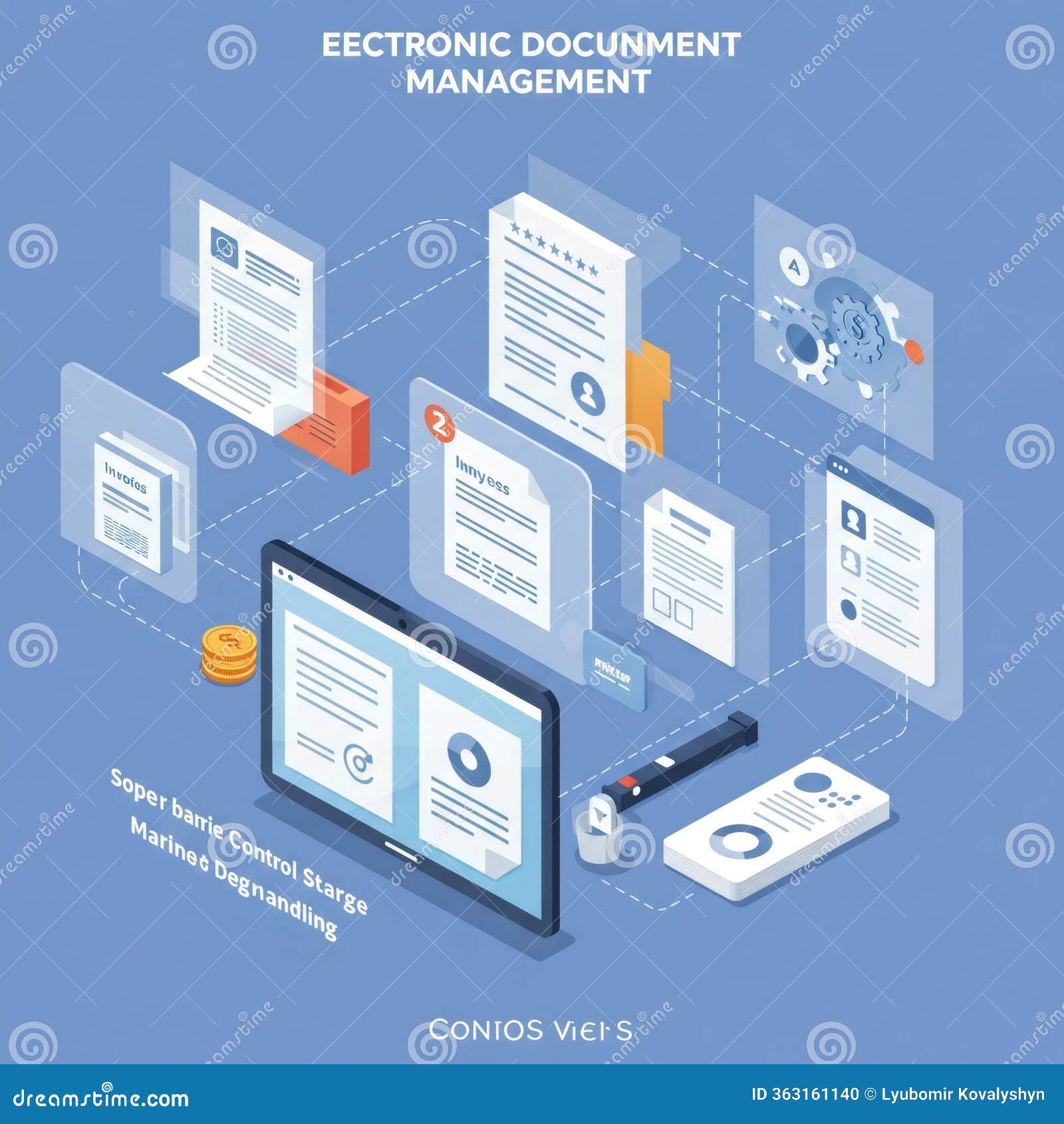 Electronic Document Management System Managing Invoices and Contracts Stock Illustration ...