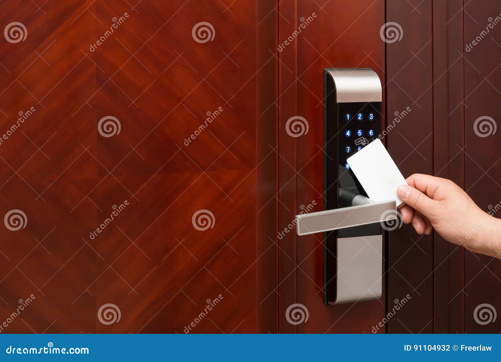 Electronic Door Lock Opening by an Blank Security Card Stock Photo ...