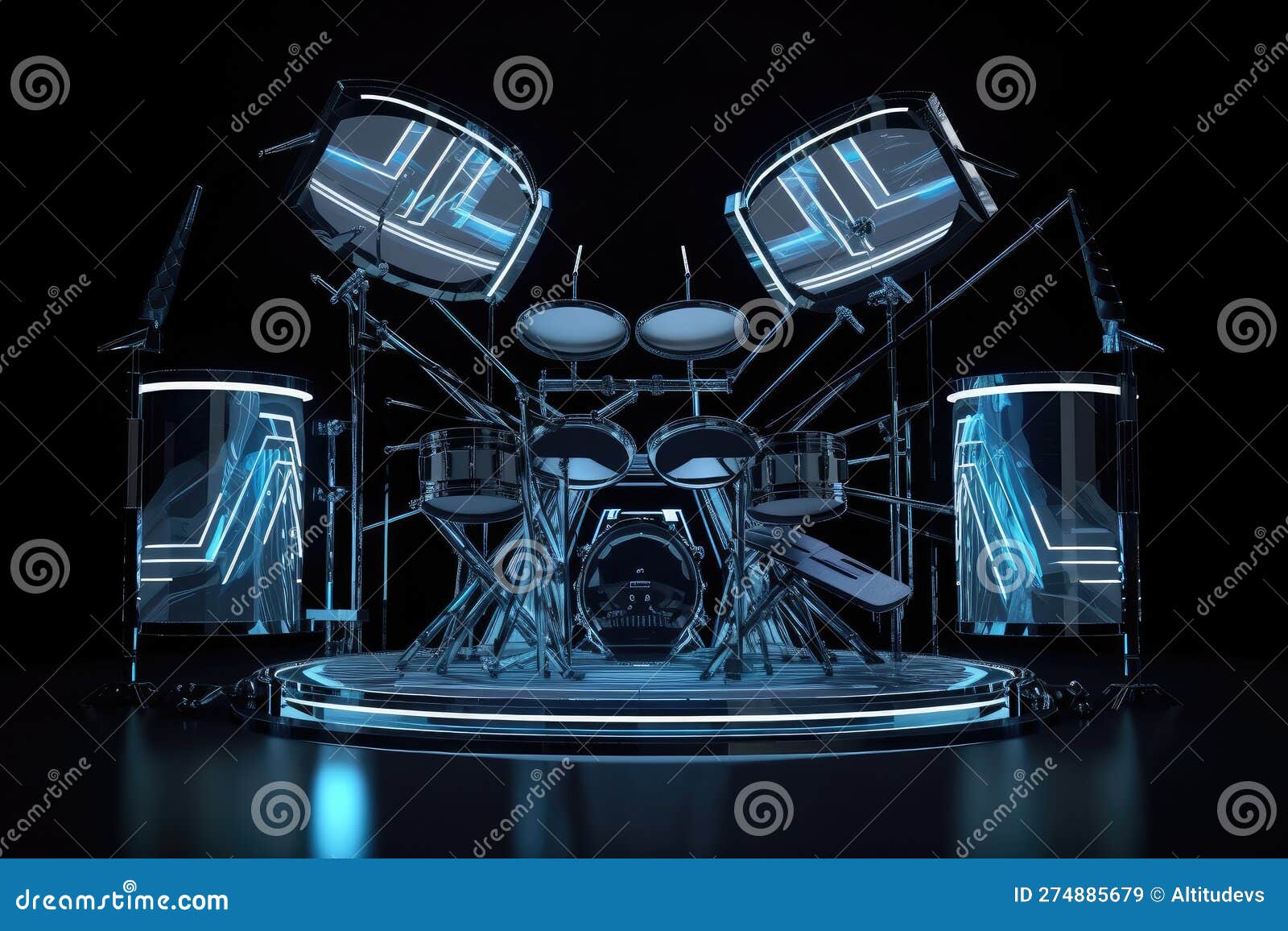 Electronic Drumset, With Drums And Sticks Made Of Futuristic Materials ...