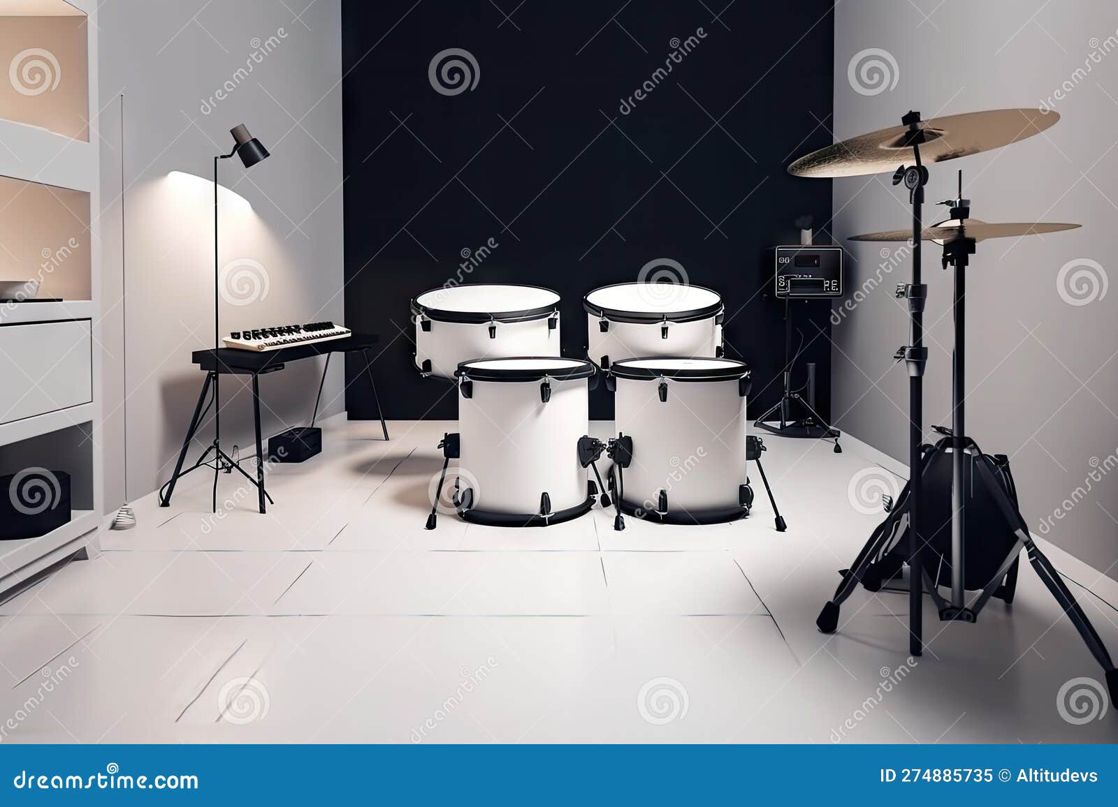 Electronic Drumsticks and Drums in Modern, Minimalist Room with Sleek ...