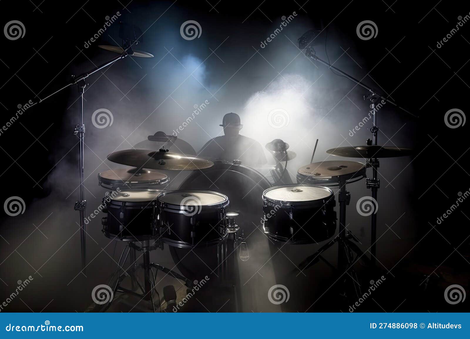 Electronic Drumsticks and Drums, Surrounded by Smoke or Fog, with ...