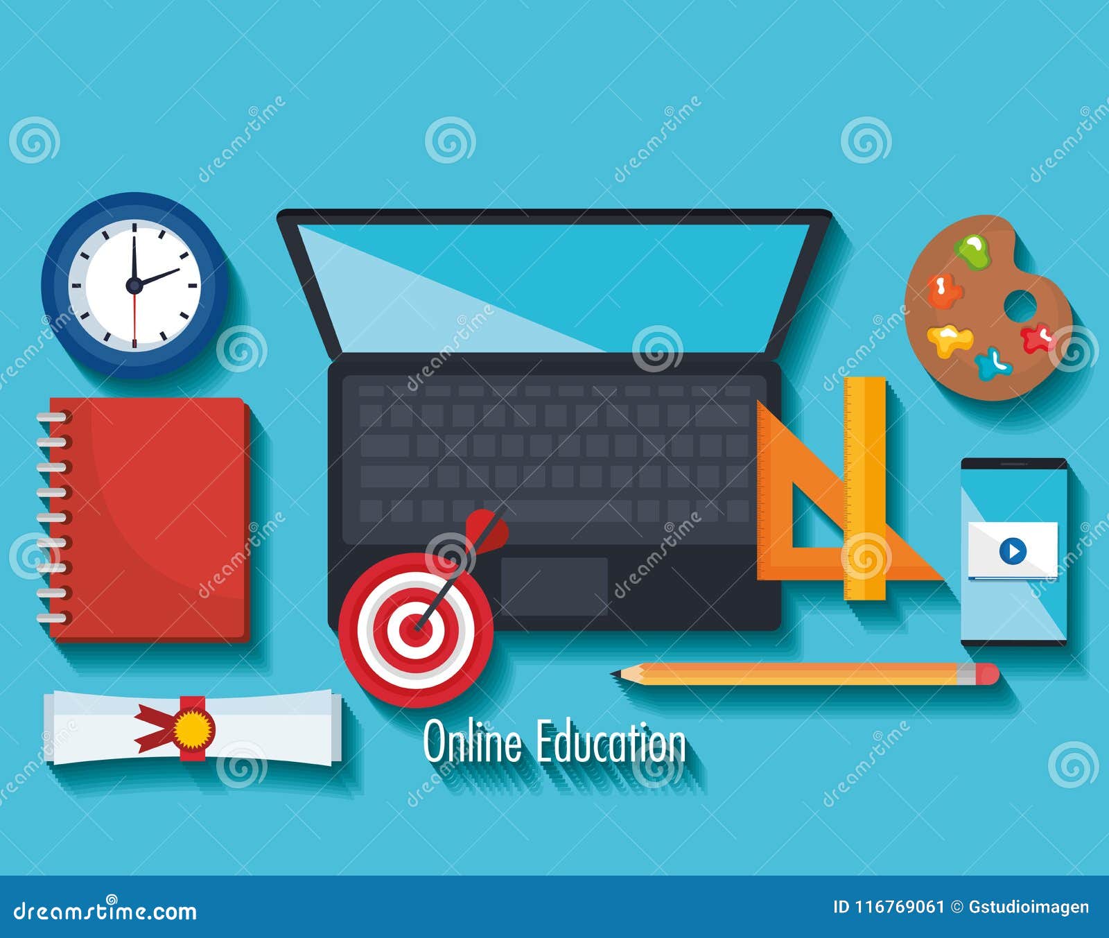 Electronic Education with Laptop Stock Vector - Illustration of media ...