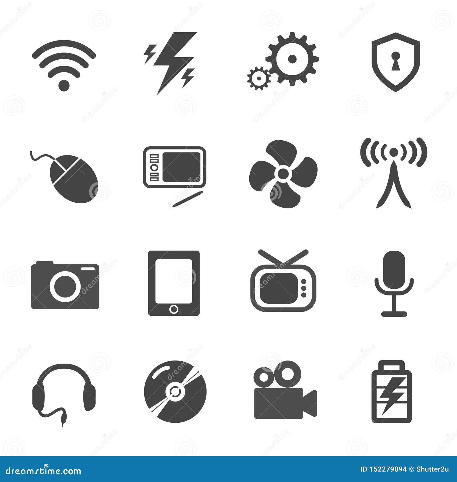 Electronic and Electric Icon Vector Set Stock Vector - Illustration of ...