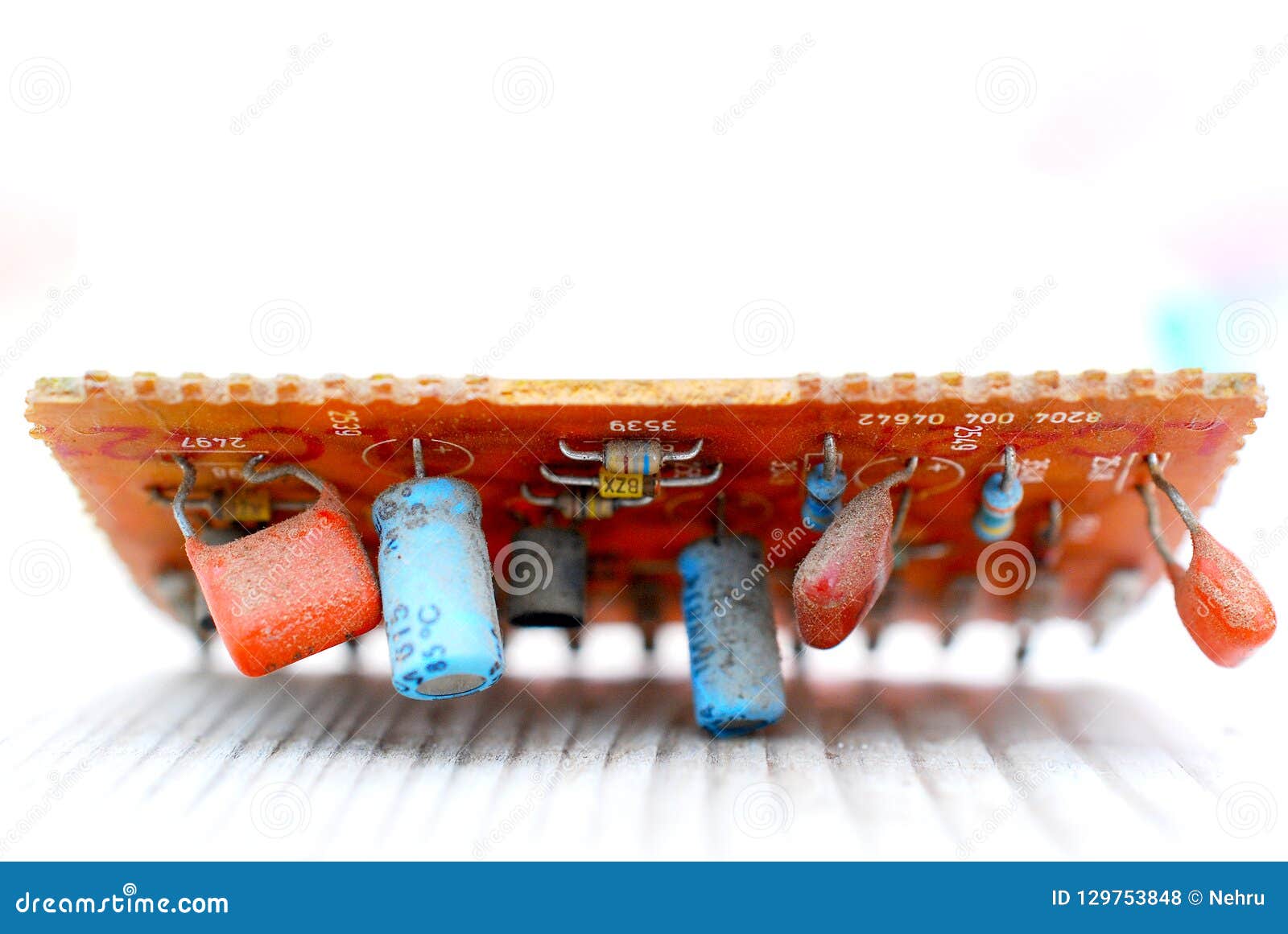 Electronic Elements of an Old Used Circuit Board Stock Photo - Image of ...